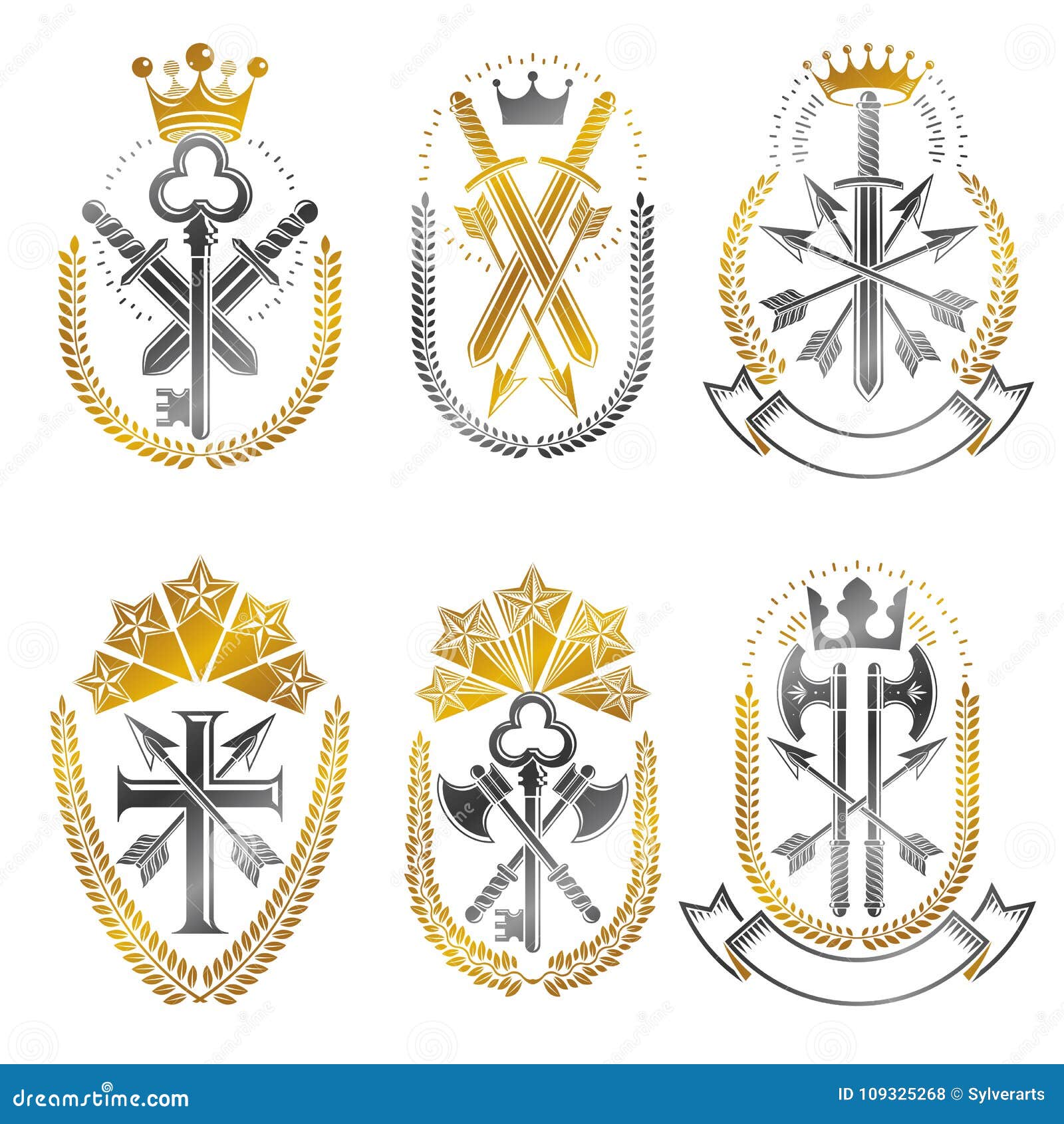 Weapon Emblems Vector Emblems Big Set, Heraldic Design Elements ...