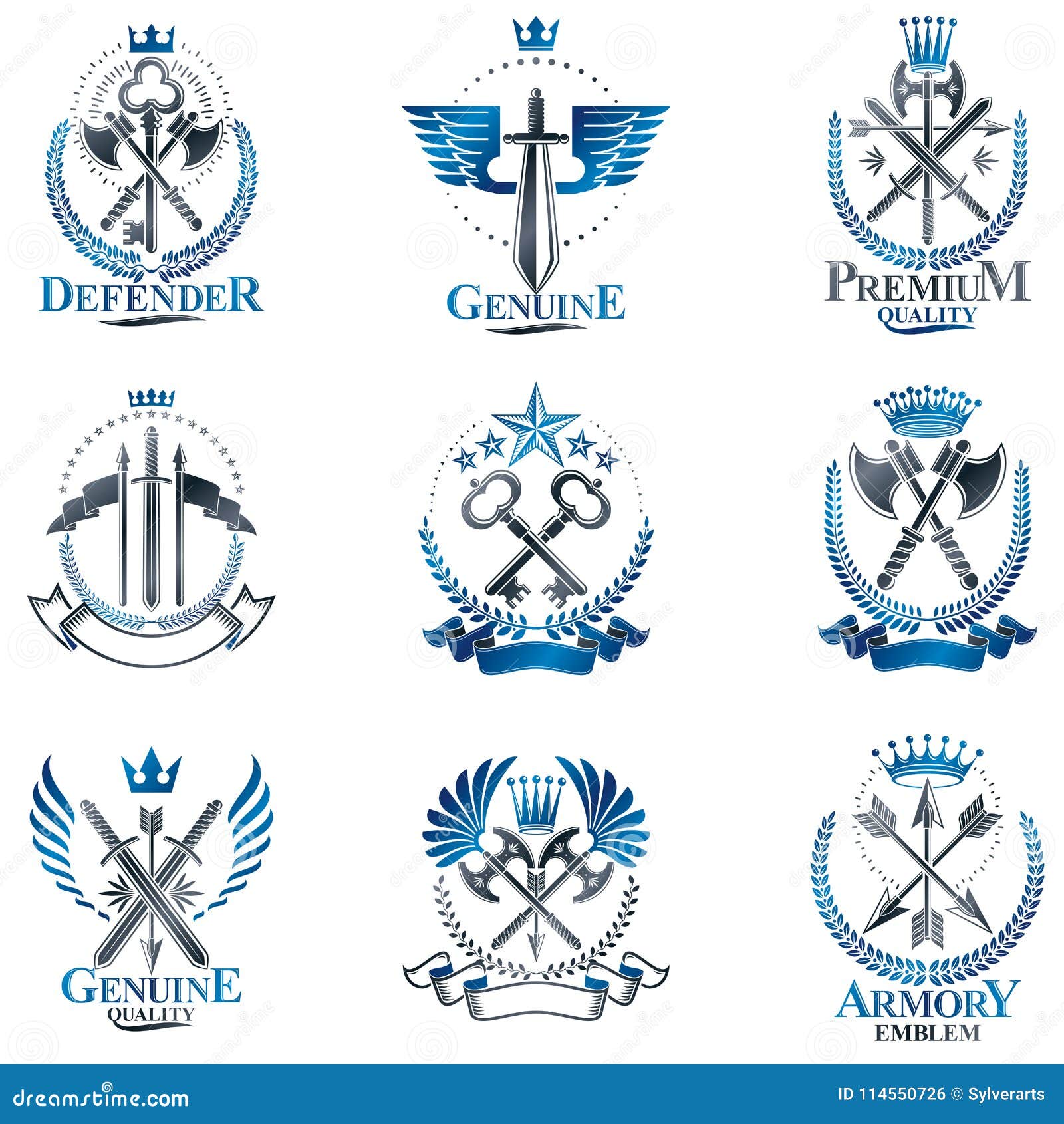 Vintage Weapon Emblems Set. Heraldic Coat of Arms Decorative Emblems ...