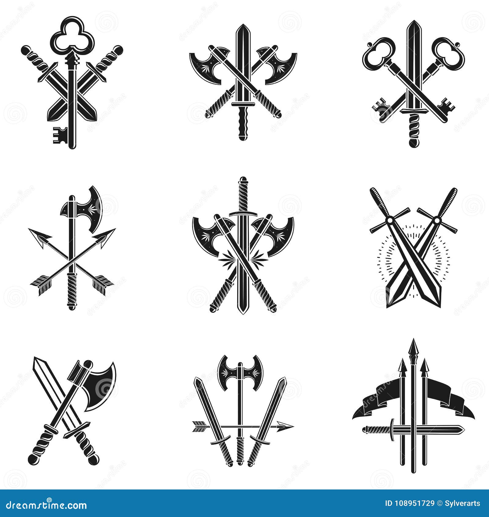 Vintage Weapon Emblems Set. Heraldic Coat of Arms Decorative Emblems ...
