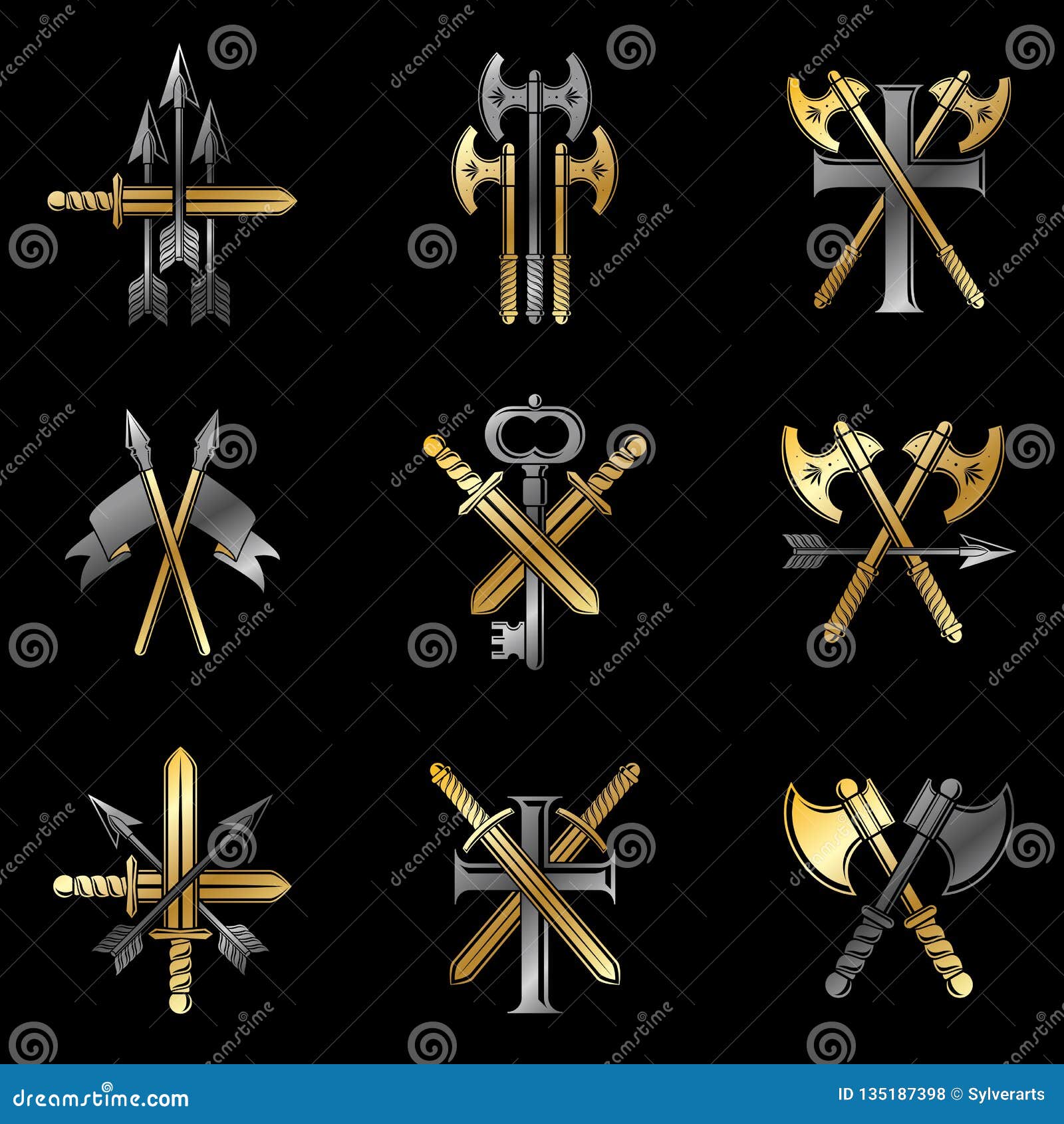 Vintage Weapon Emblems Set. Heraldic Coat of Arms, Vintage Vector ...