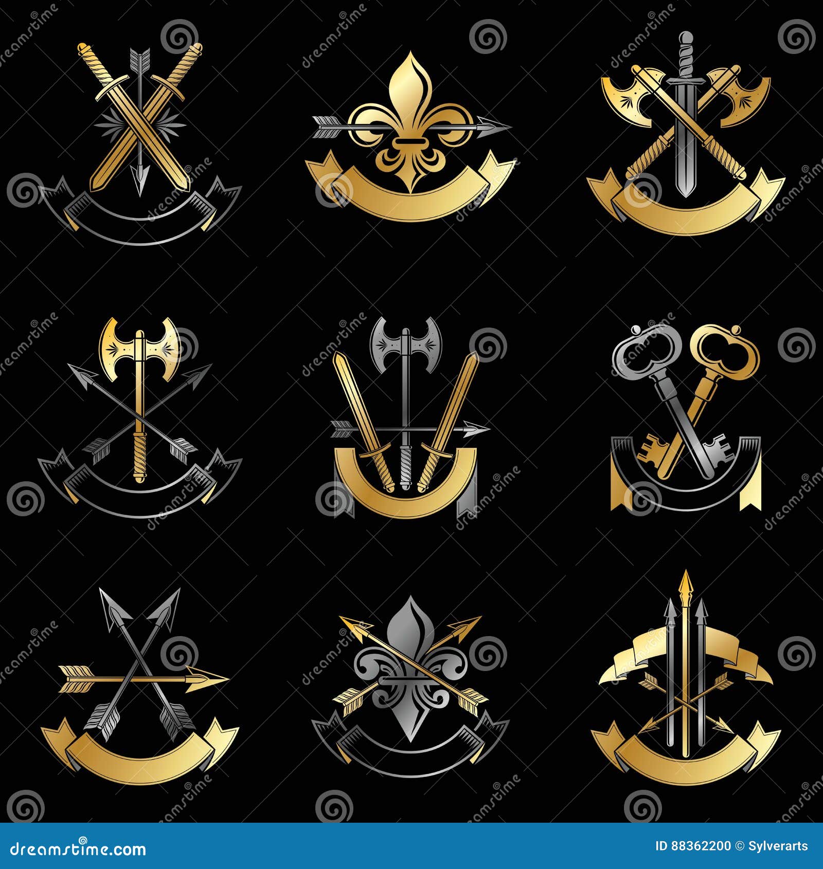 Vintage Weapon Emblems Set. Heraldic Signs Vector Vintage Elements ...