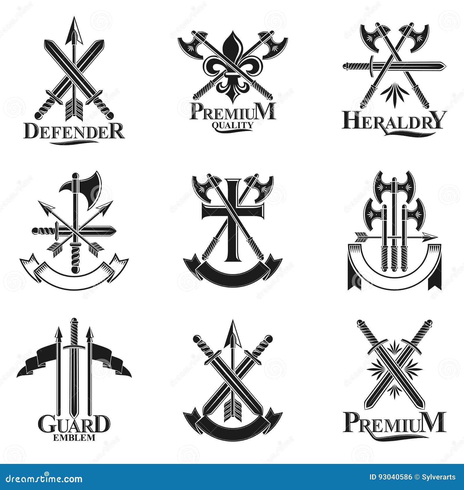 Vintage Weapon Emblems Set. Heraldic Signs Vector Vintage Elements ...