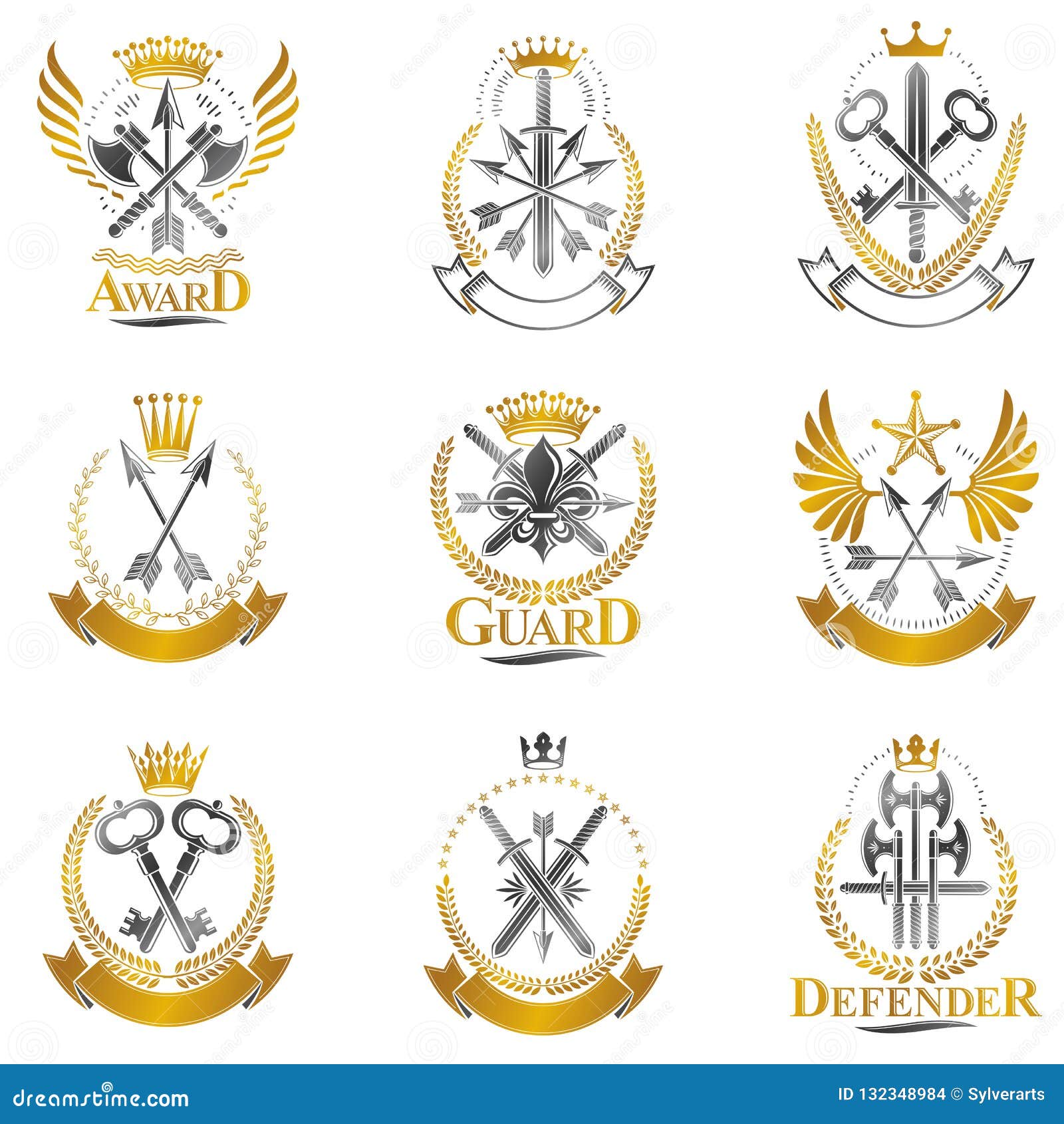 Vintage Weapon Emblems Set. Vintage Vector Design Elements Collection ...