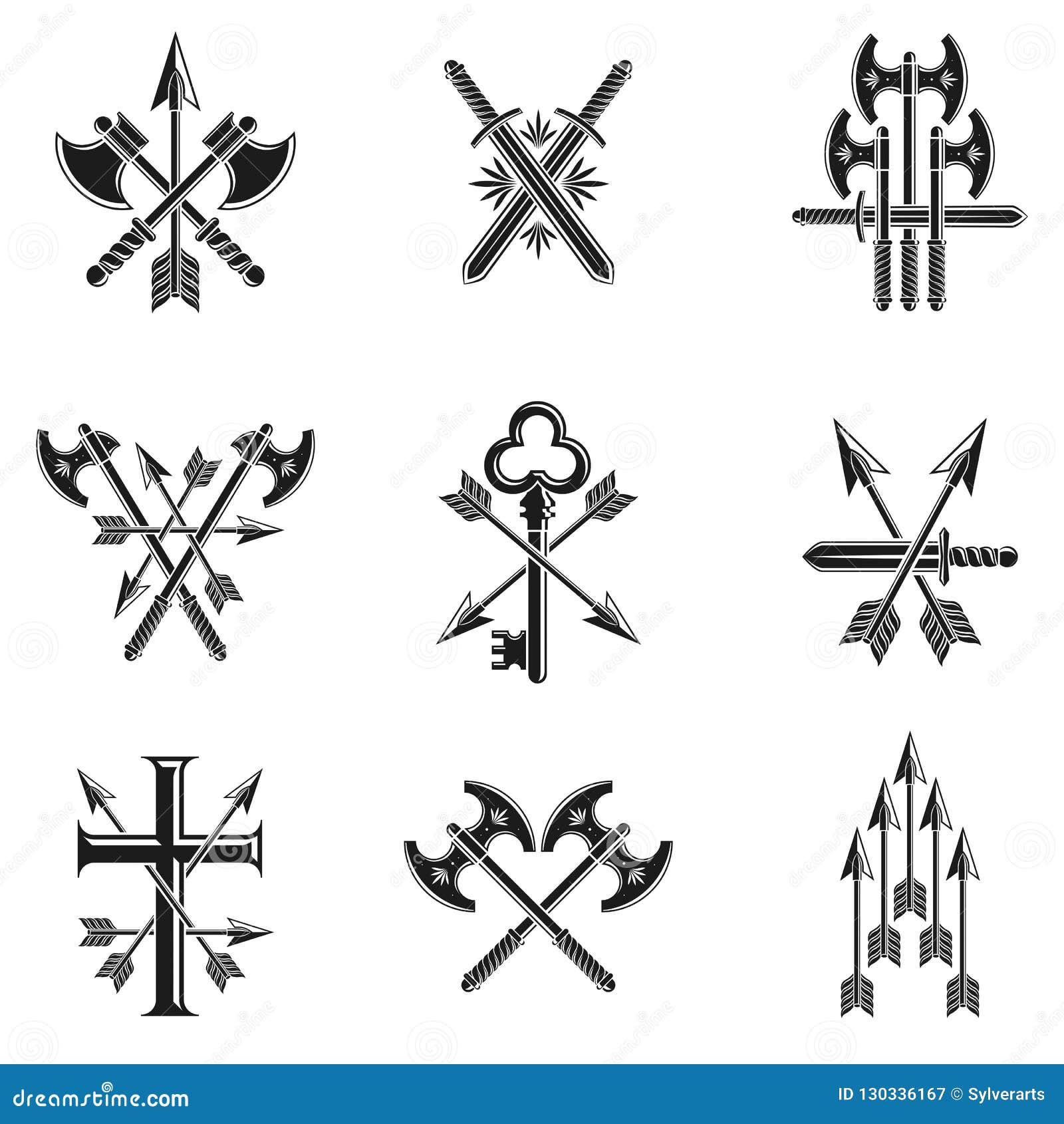 Vintage Weapon Vector Logos Or Emblems, Heraldic Design Elements Big ...