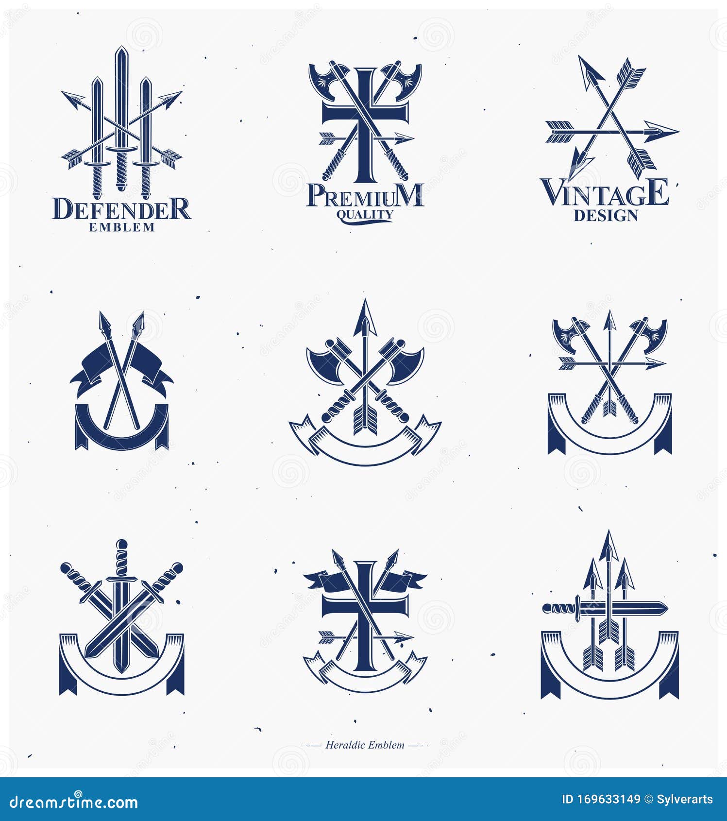 Vintage Weapon Vector Logos Or Emblems, Heraldic Design Elements Big ...