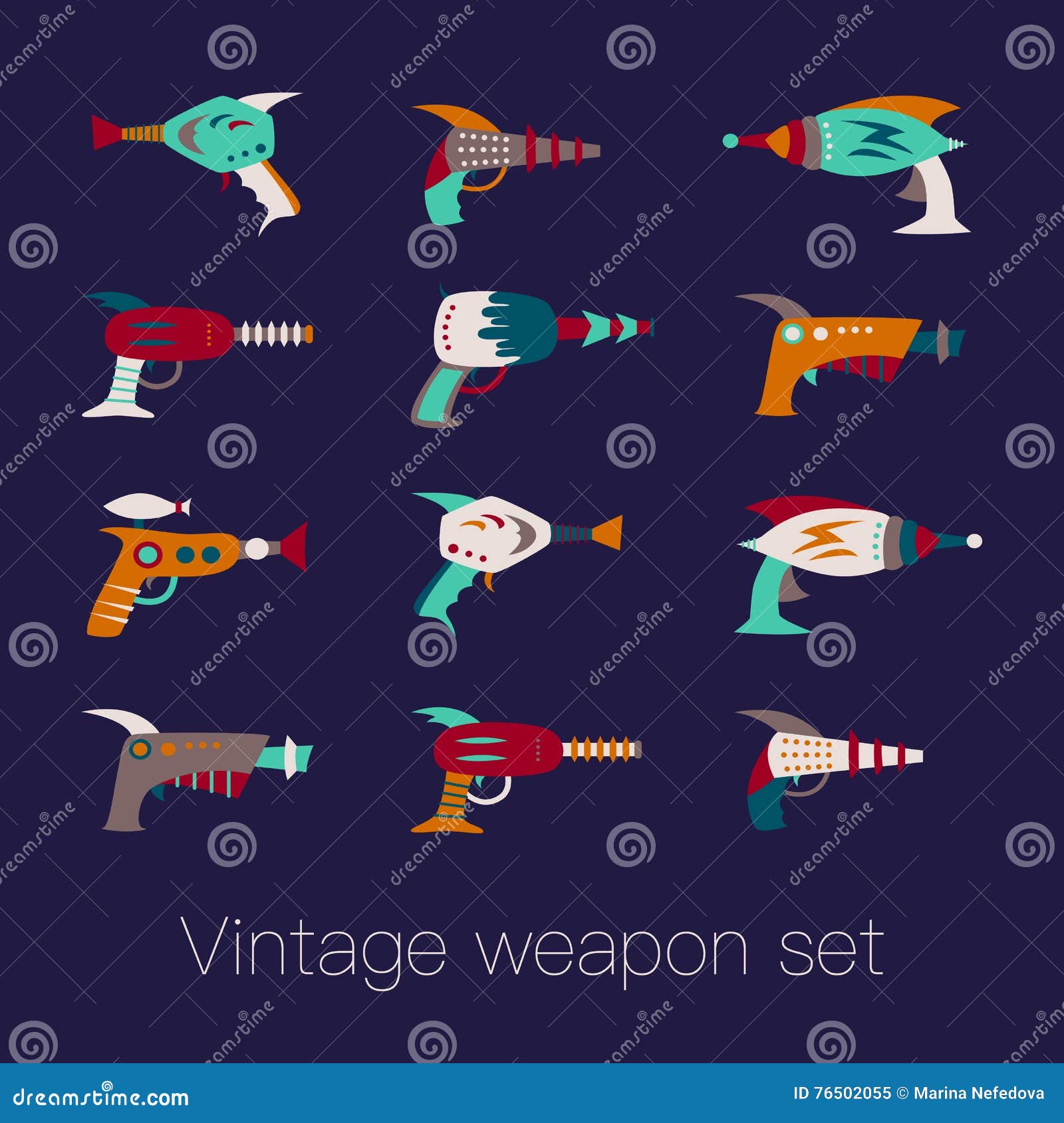Vintage weapon set stock illustration. Illustration of comic - 76502055