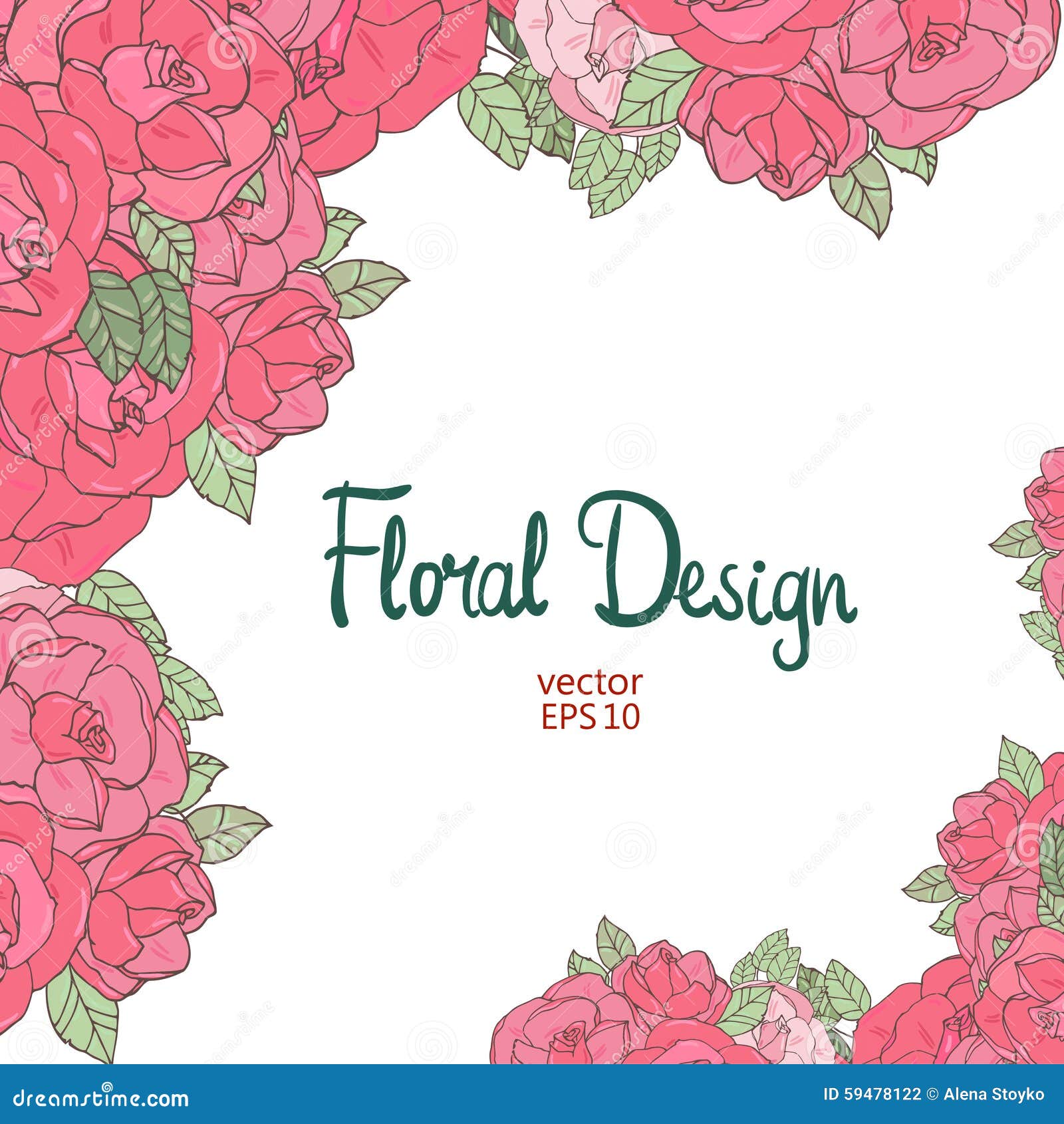 Vintage Wedding Border with Pink Roses Stock Vector - Illustration of ...