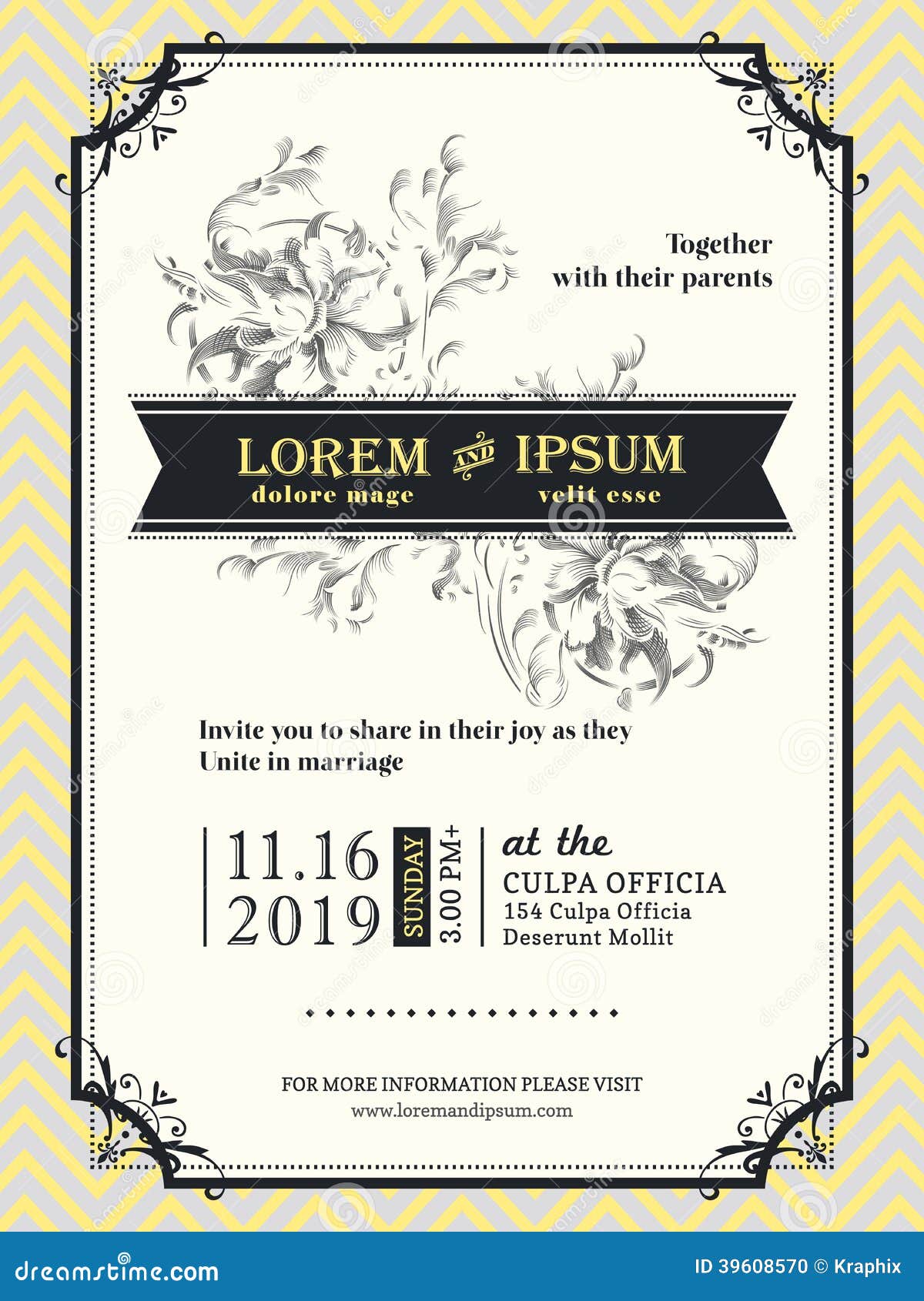 Vintage Wedding Invitation Card Border And Frame Template Vector ...