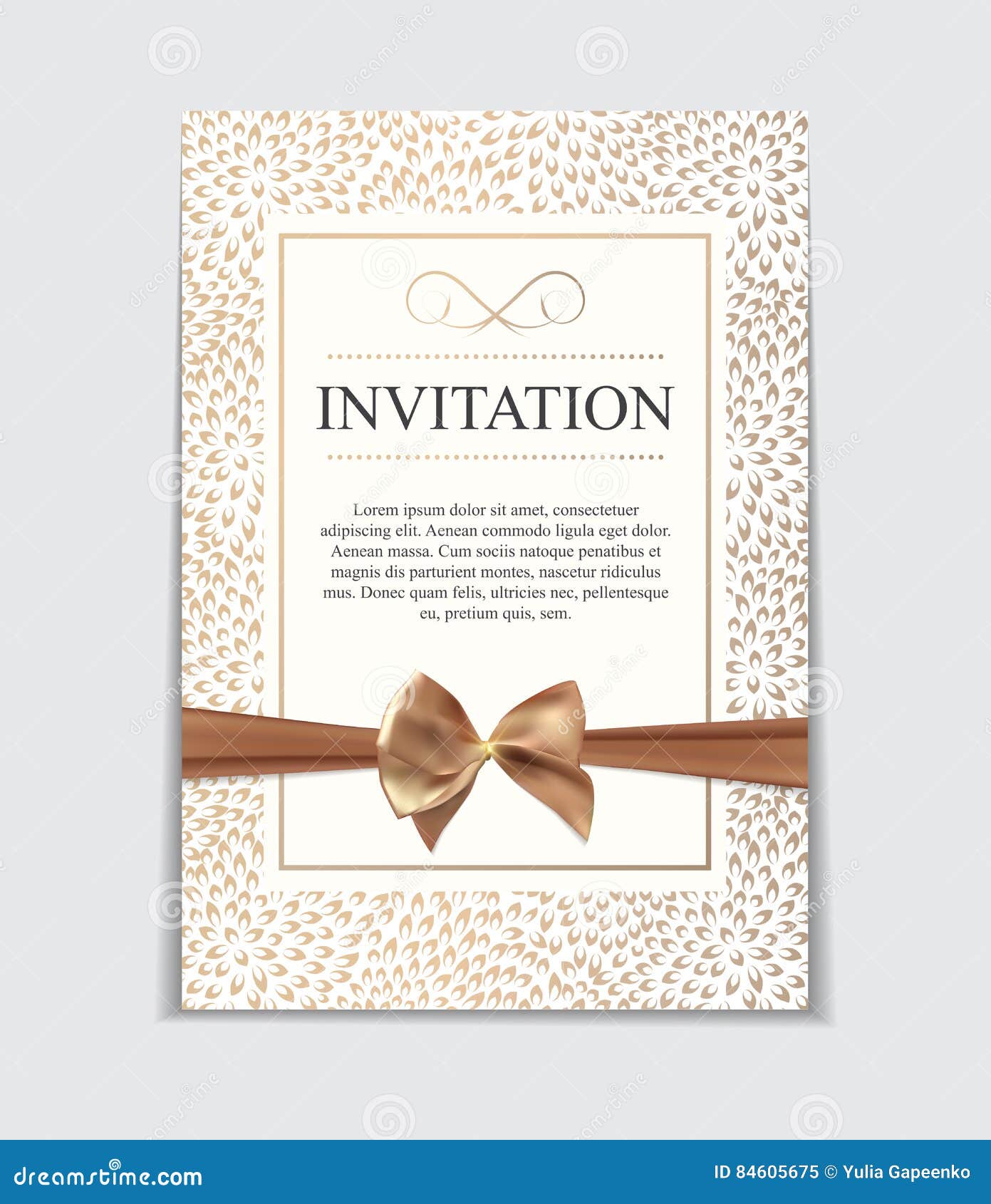 Vintage Wedding Invitation with Bow and Ribbon Template Vector I Stock ...
