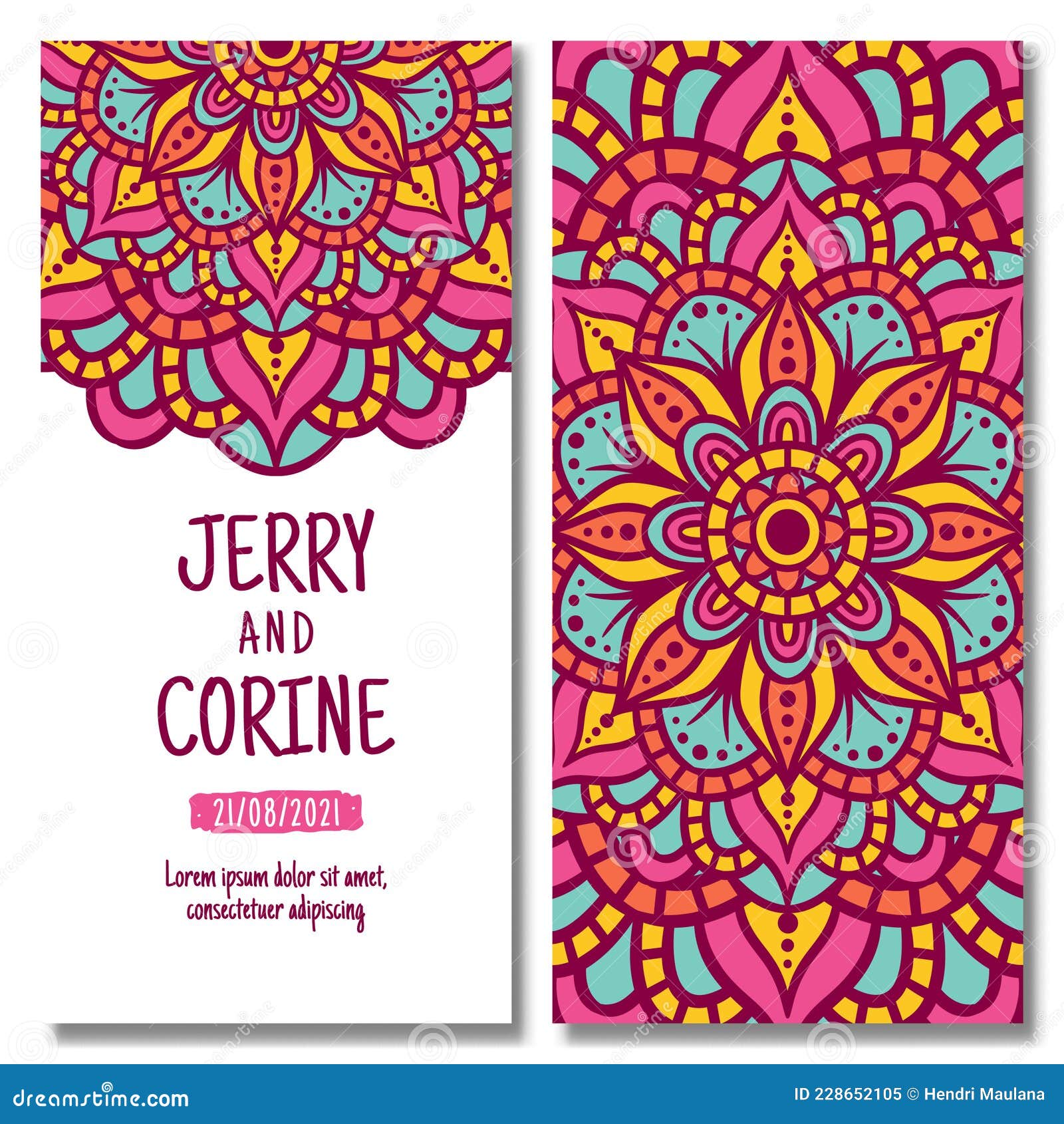 Vintage Wedding Invitation Card with Mandala Design Stock Vector ...