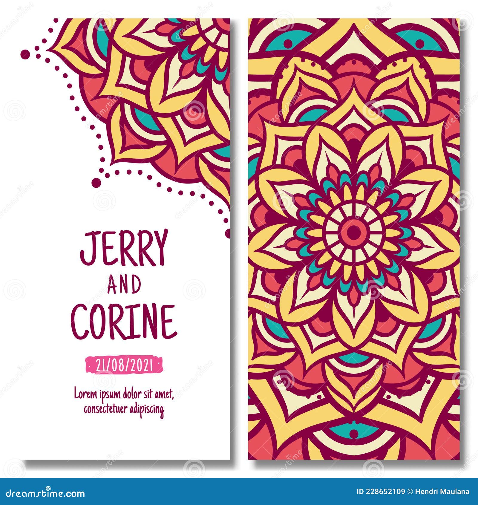 Vintage Wedding Invitation Card with Mandala Design Stock Vector ...