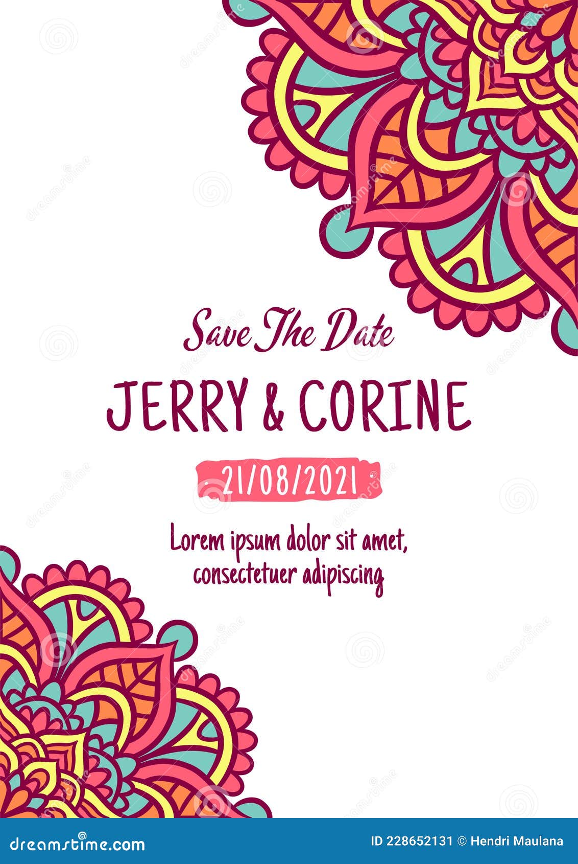 Vintage Wedding Invitation Card with Mandala Design Stock Vector ...