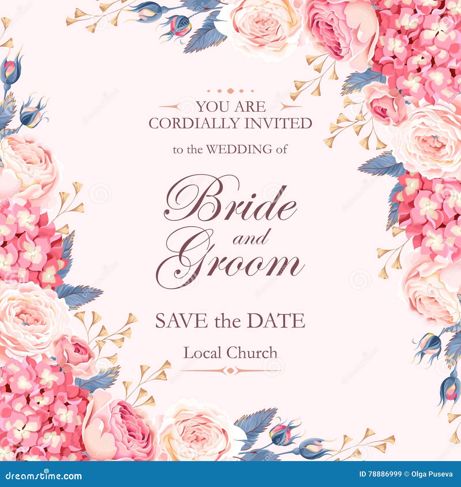 Vintage wedding invitation stock vector. Illustration of peony - 78886999