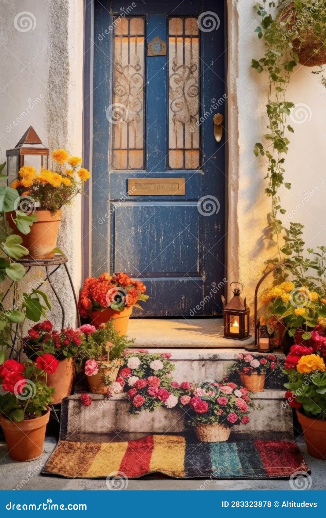 Vintage Welcome Mat on a Stylish Doorstep Stock Illustration ...