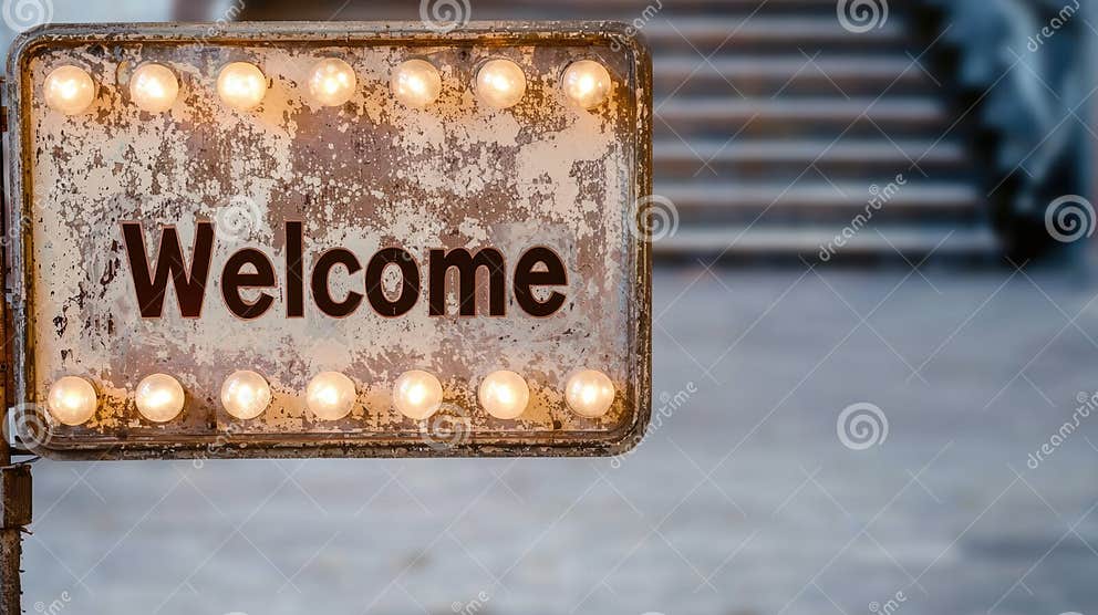 Vintage Welcome Sign with Lights Stock Illustration - Illustration of ...