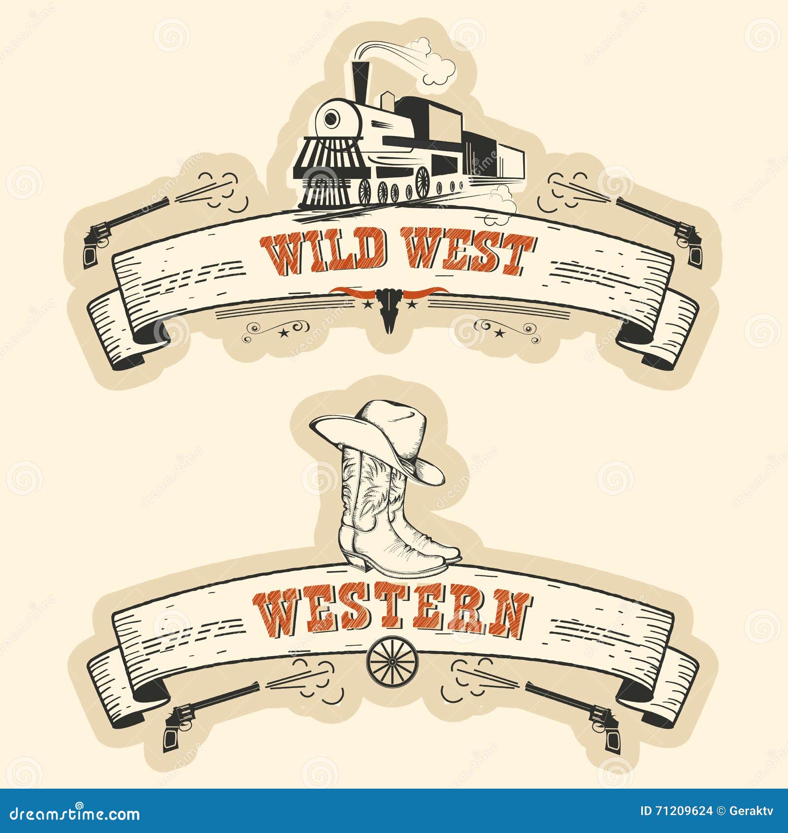 Vintage Western and Wild West Labels Stock Vector - Illustration of ...