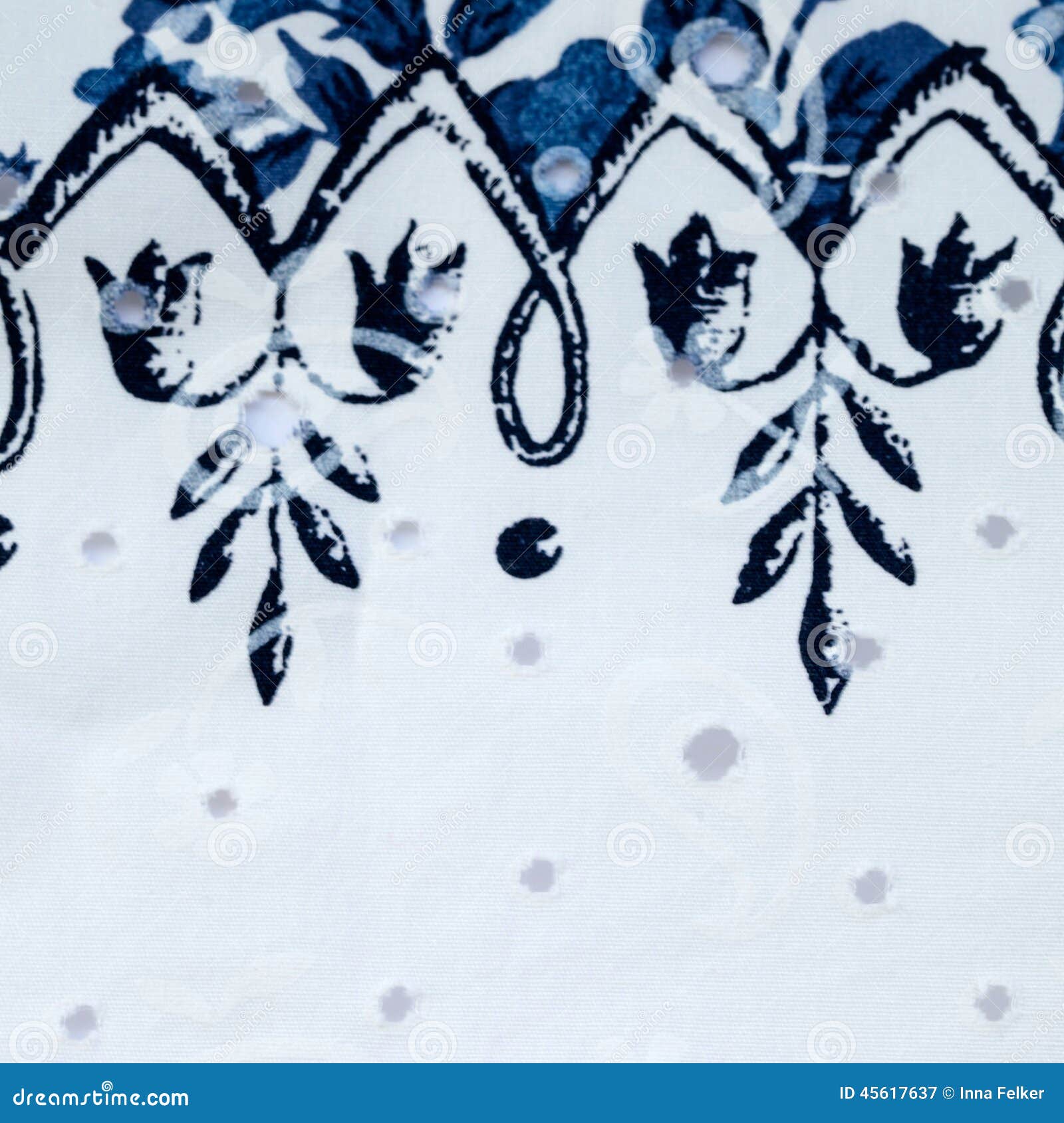Vintage White and Blue Cotton Fabric with Floral Pattern Stock Image ...