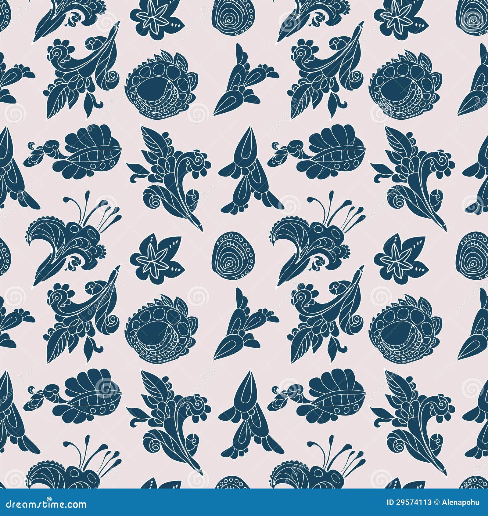 Vintage White And Blue Floral Seamless Pattern Stock Vector
