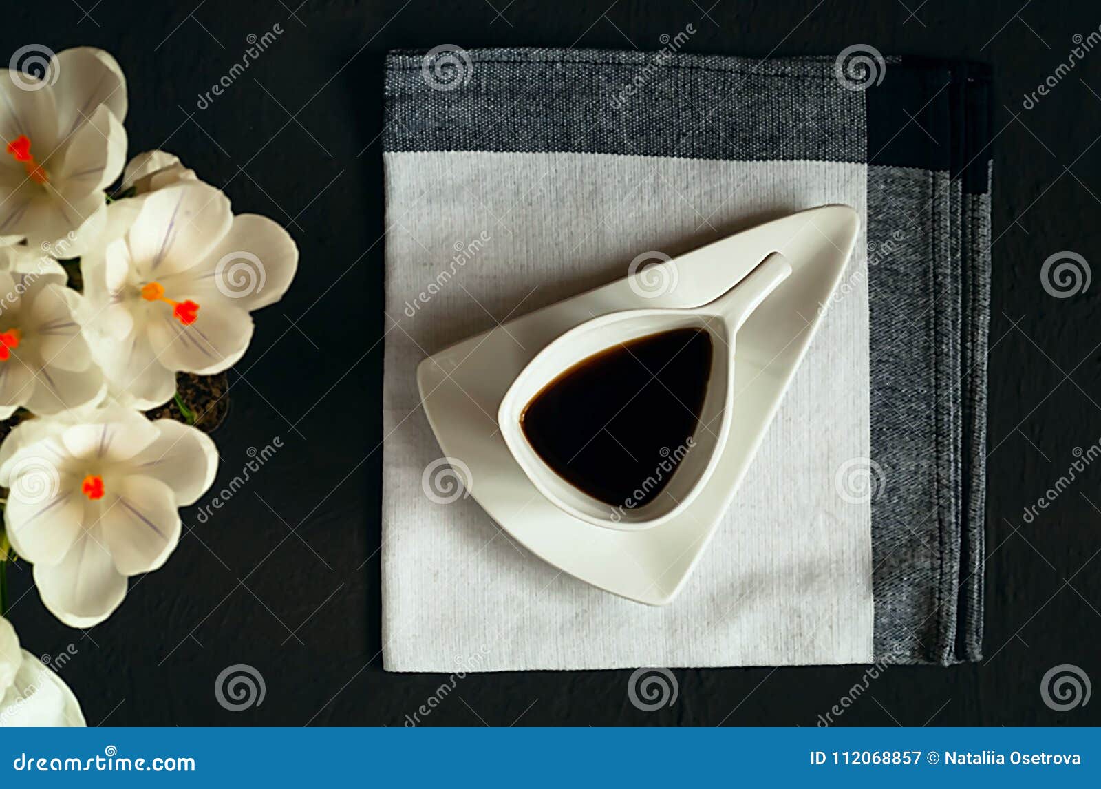 Vintage White Ceramic Cup of Coffee on a Fabric Texture on a Blue ...