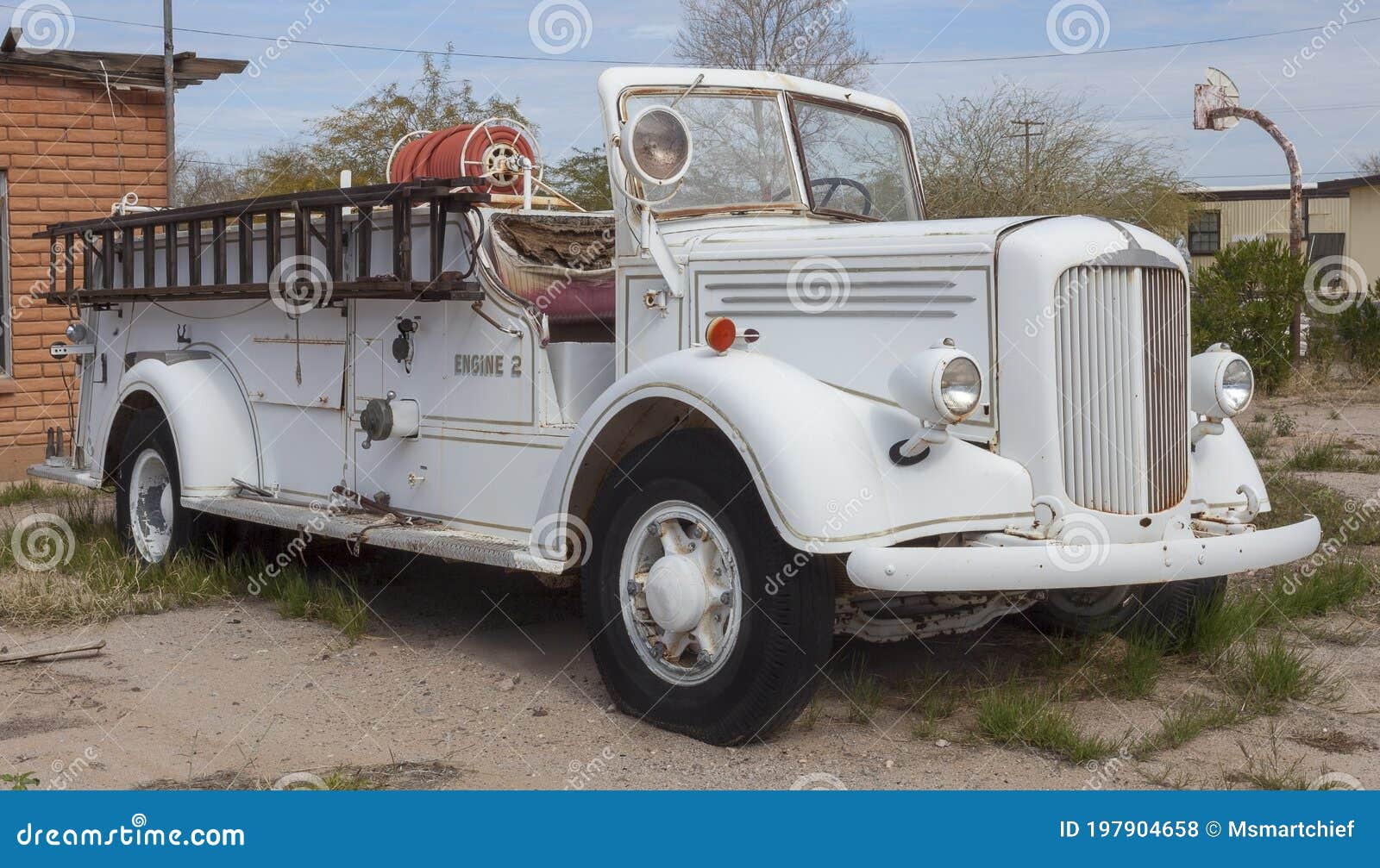 Vintage white fire truck stock photo. Image of rust - 197904658