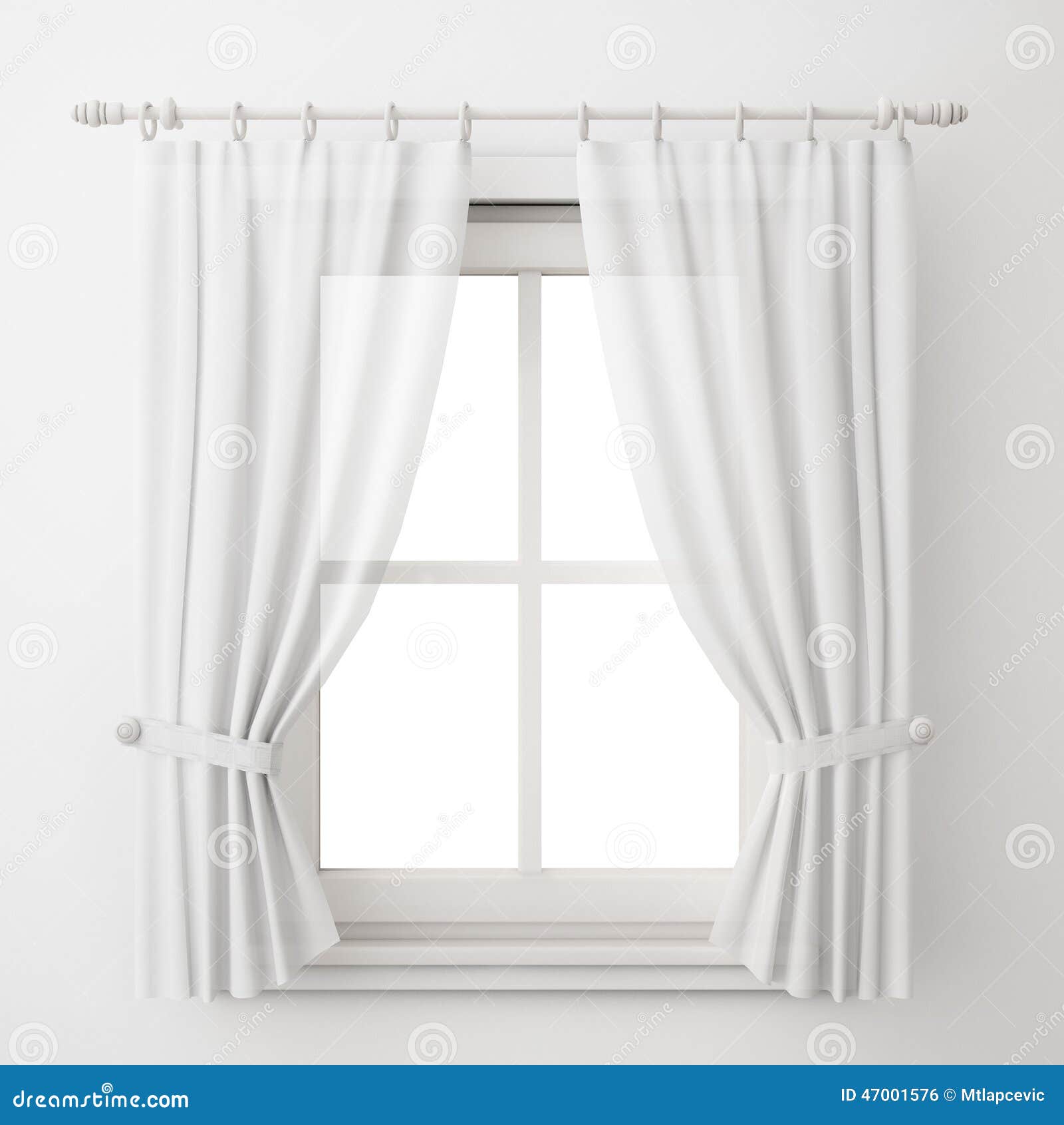 Vintage White Window Frame with Curtain Isolated on White Background ...