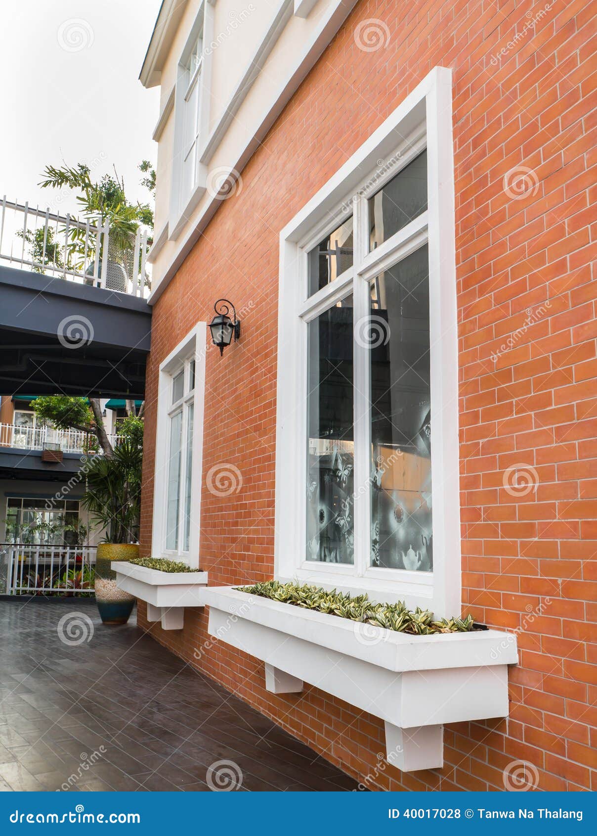 Vintage White Window Frame on Orange Brick Wall Stock Photo - Image of ...