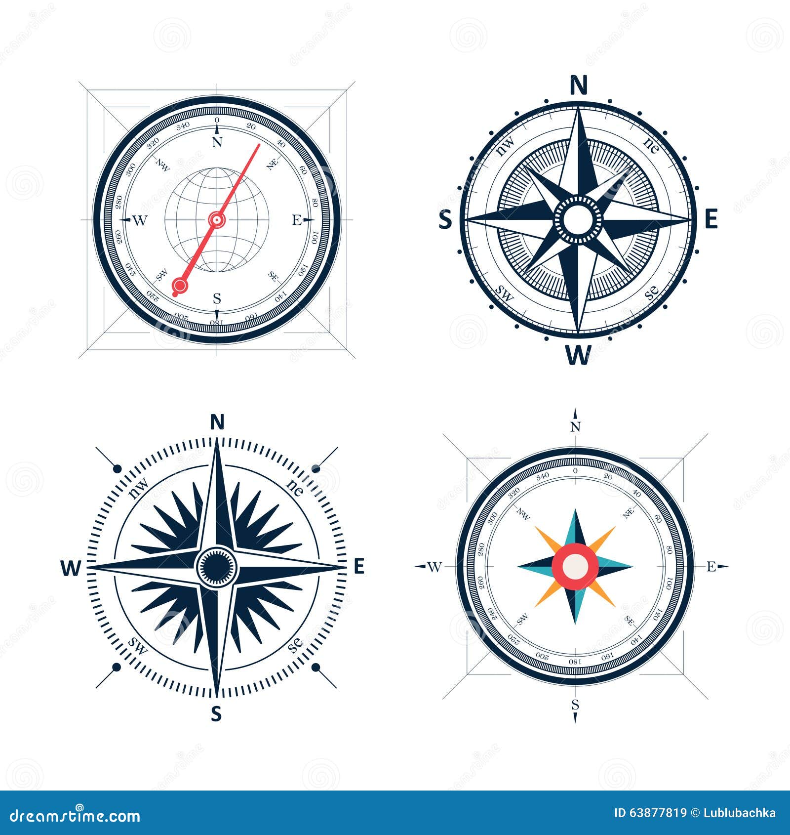 Vintage Wind Rose Compass Set. Vector Design of Wind Ro Stock Vector ...