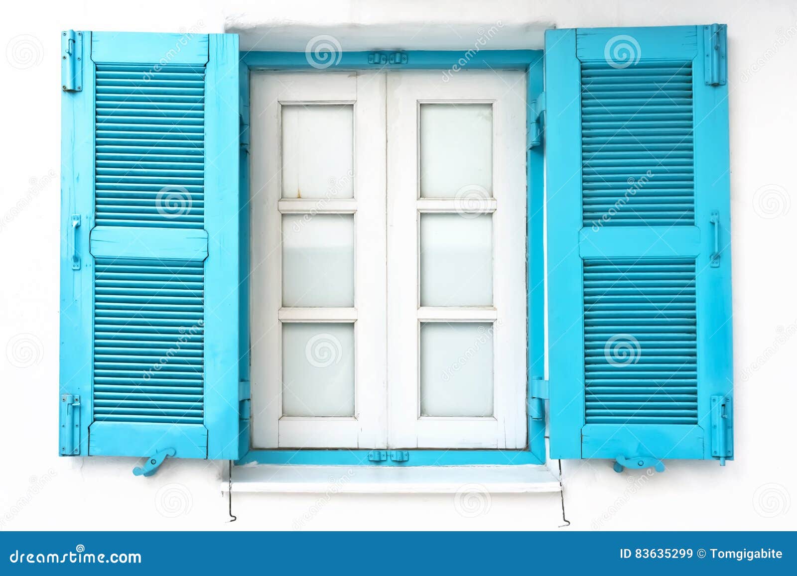 Vintage Window with Blue Shutter Stock Image - Image of greece, facade ...