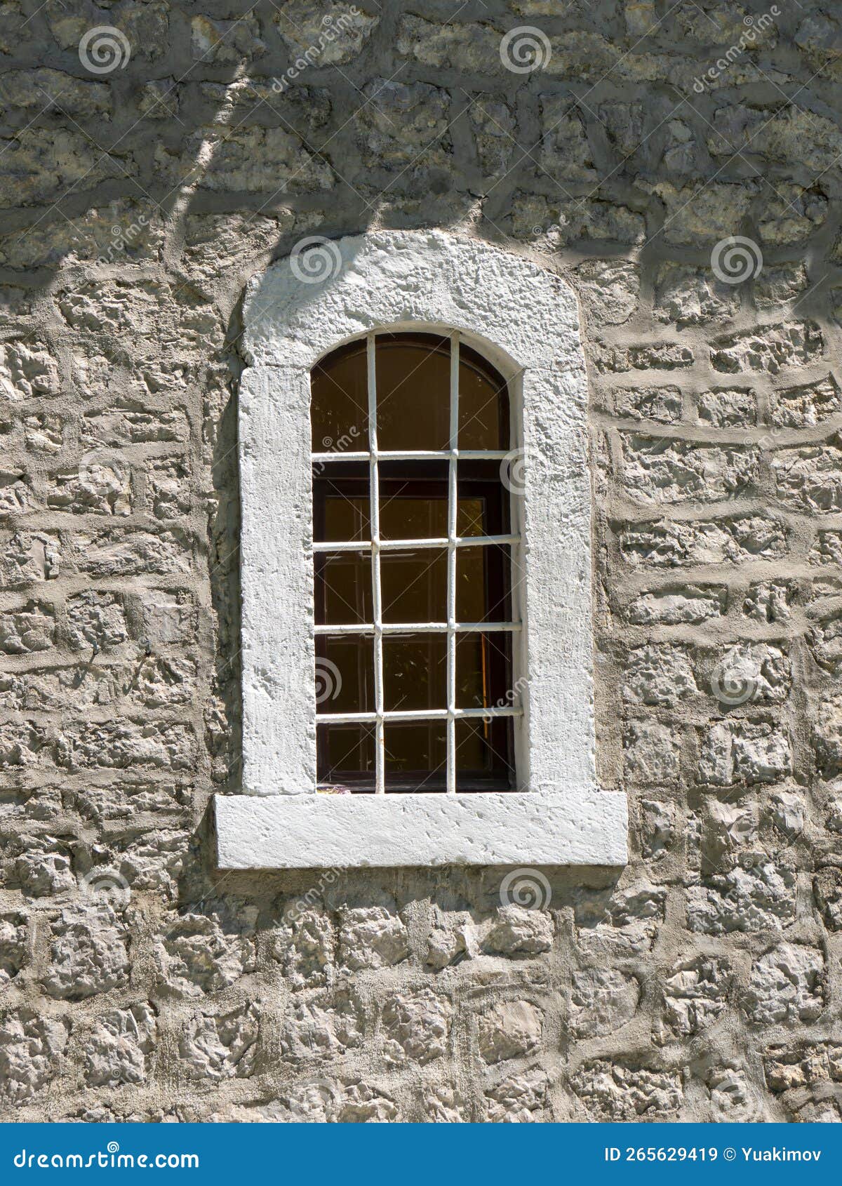 Vintage Window with Massive White Stone Blocks Frame Front View Stock ...