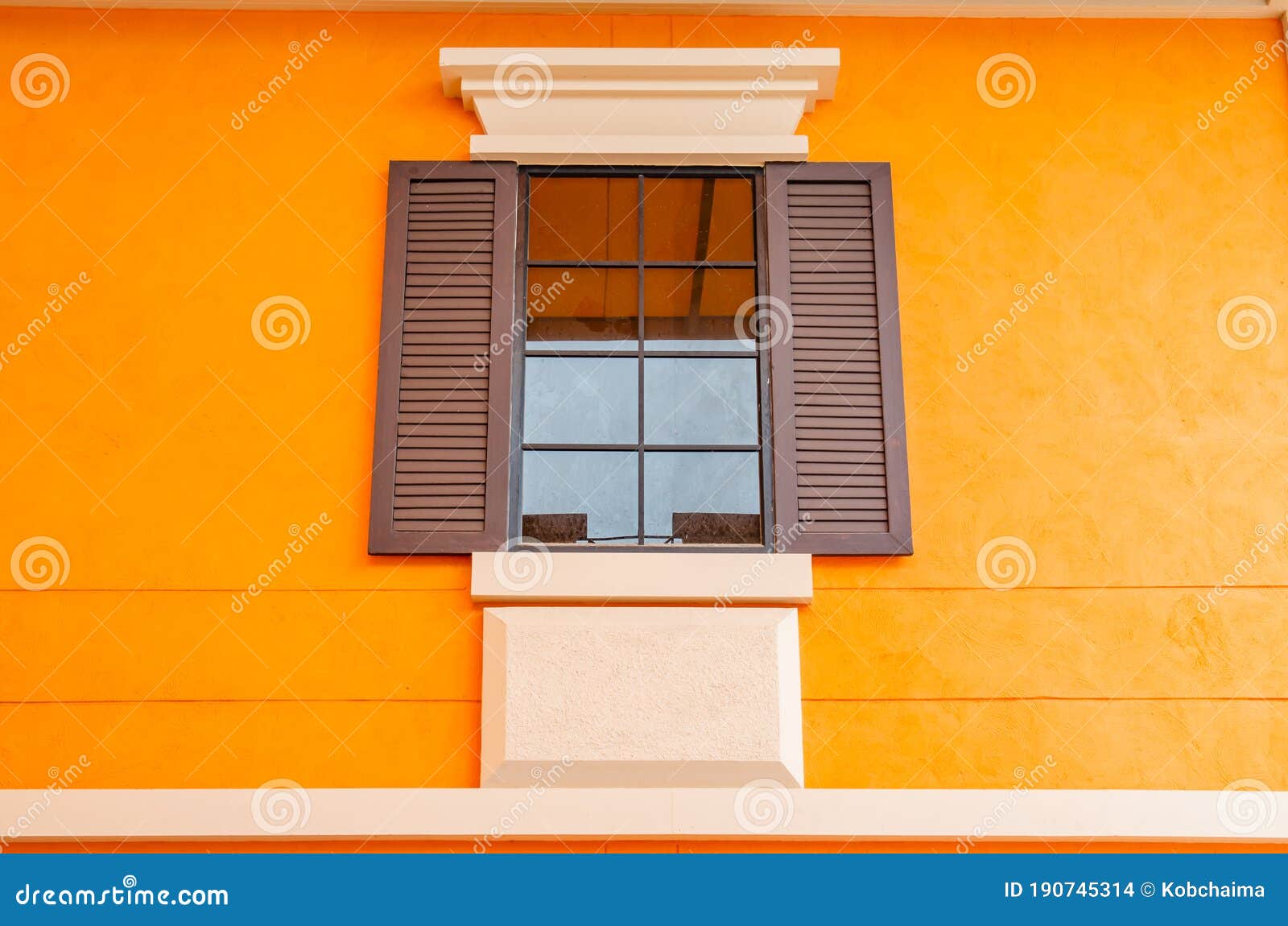 Vintage Window with Orange Wall Stock Photo - Image of outside, color ...