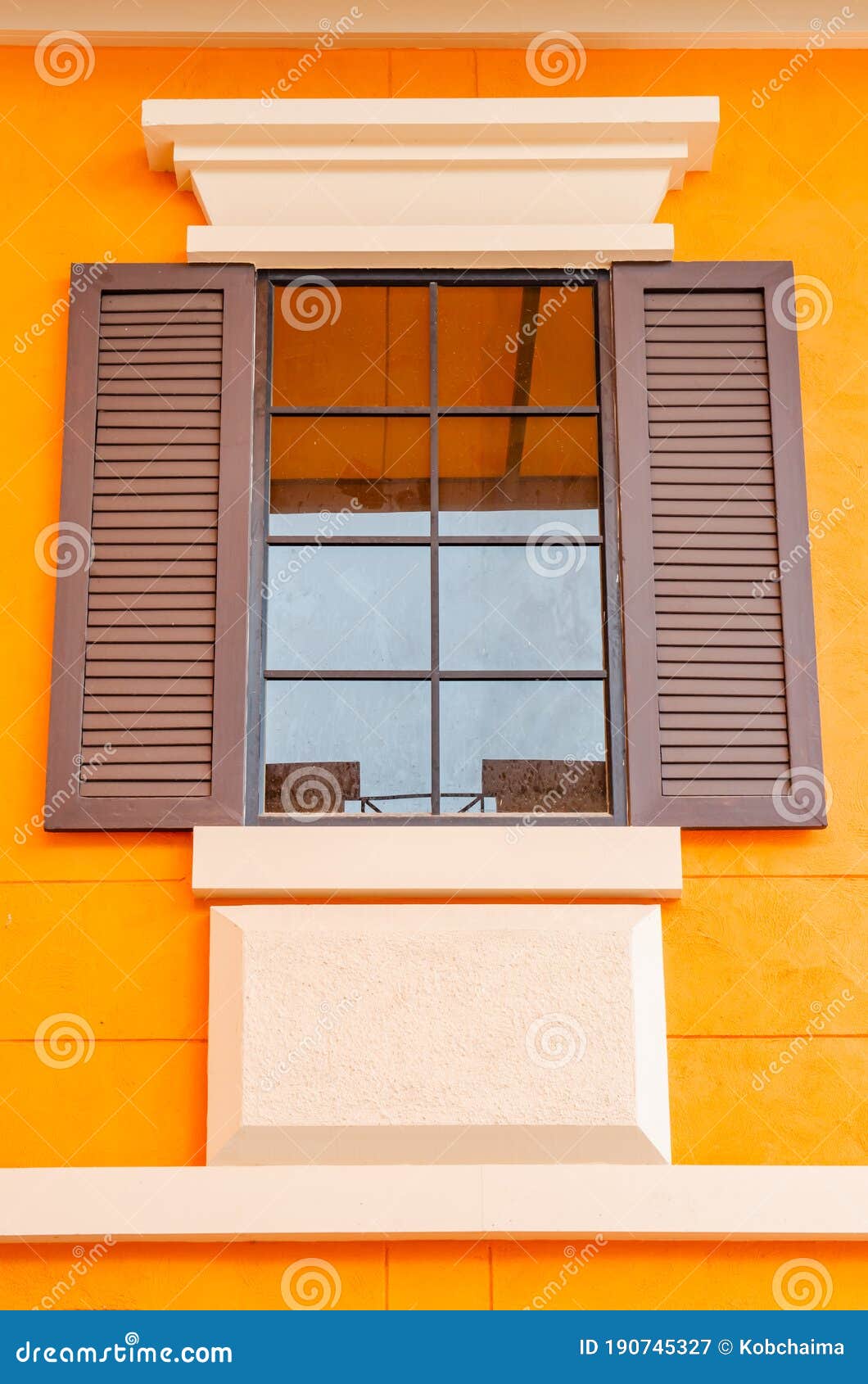 Vintage Window with Orange Wall Stock Image - Image of cement, building ...