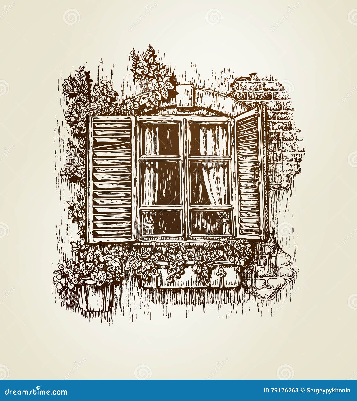 Vintage Window Sketch. Vector Illustration Stock Vector - Illustration ...