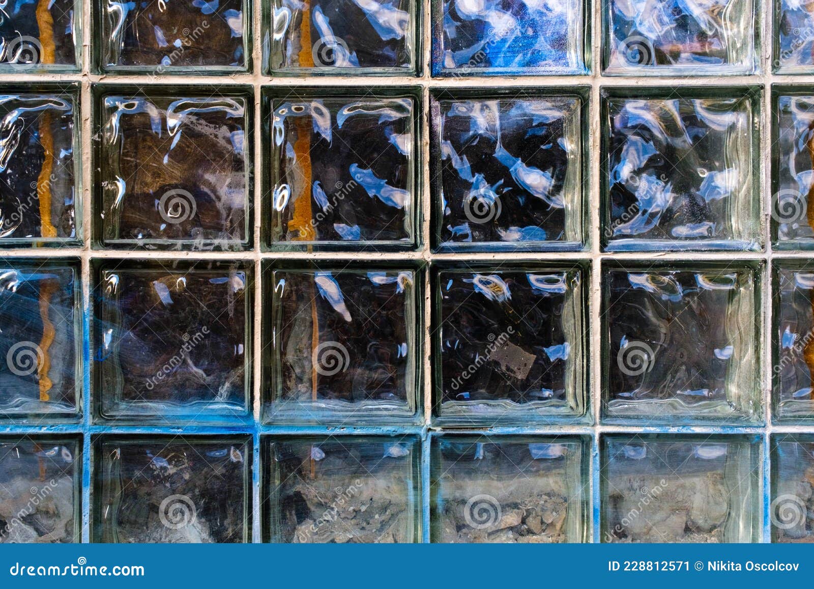 Window Tiled with Transparent Square Glass Cubes with a Wavy Texture ...