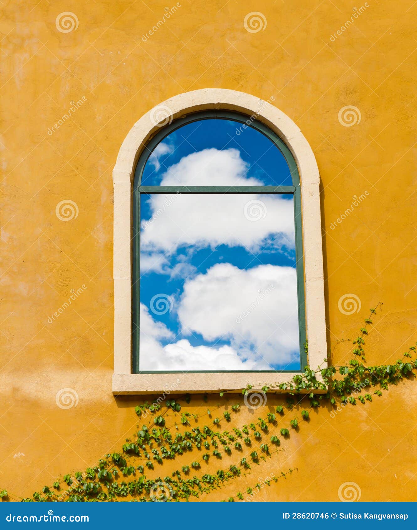 Vintage Window on Yellow Wall Stock Photo - Image of green, space: 28620746