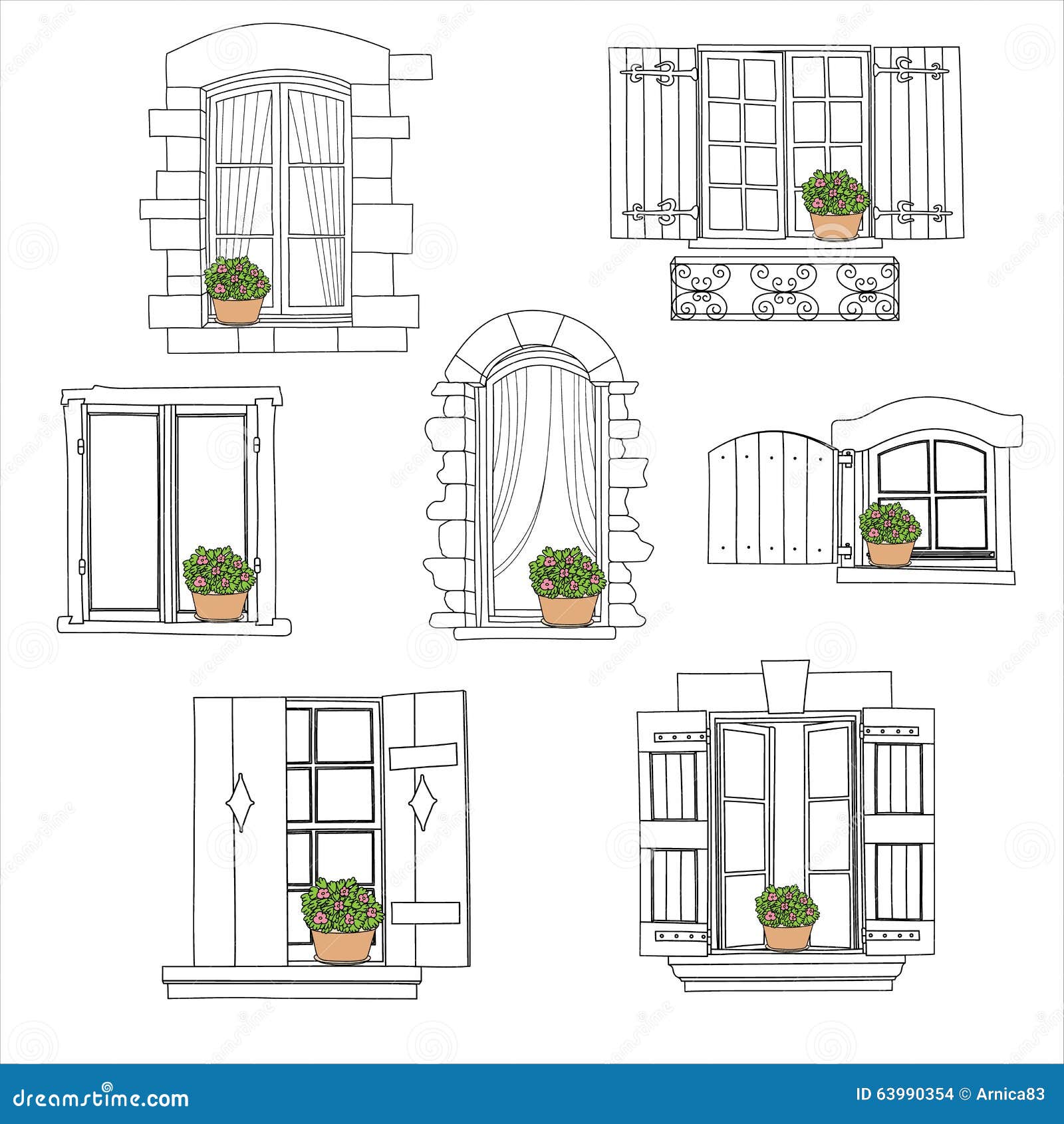 Set Of Vintage Windows Cartoon Vector | CartoonDealer.com #42700399