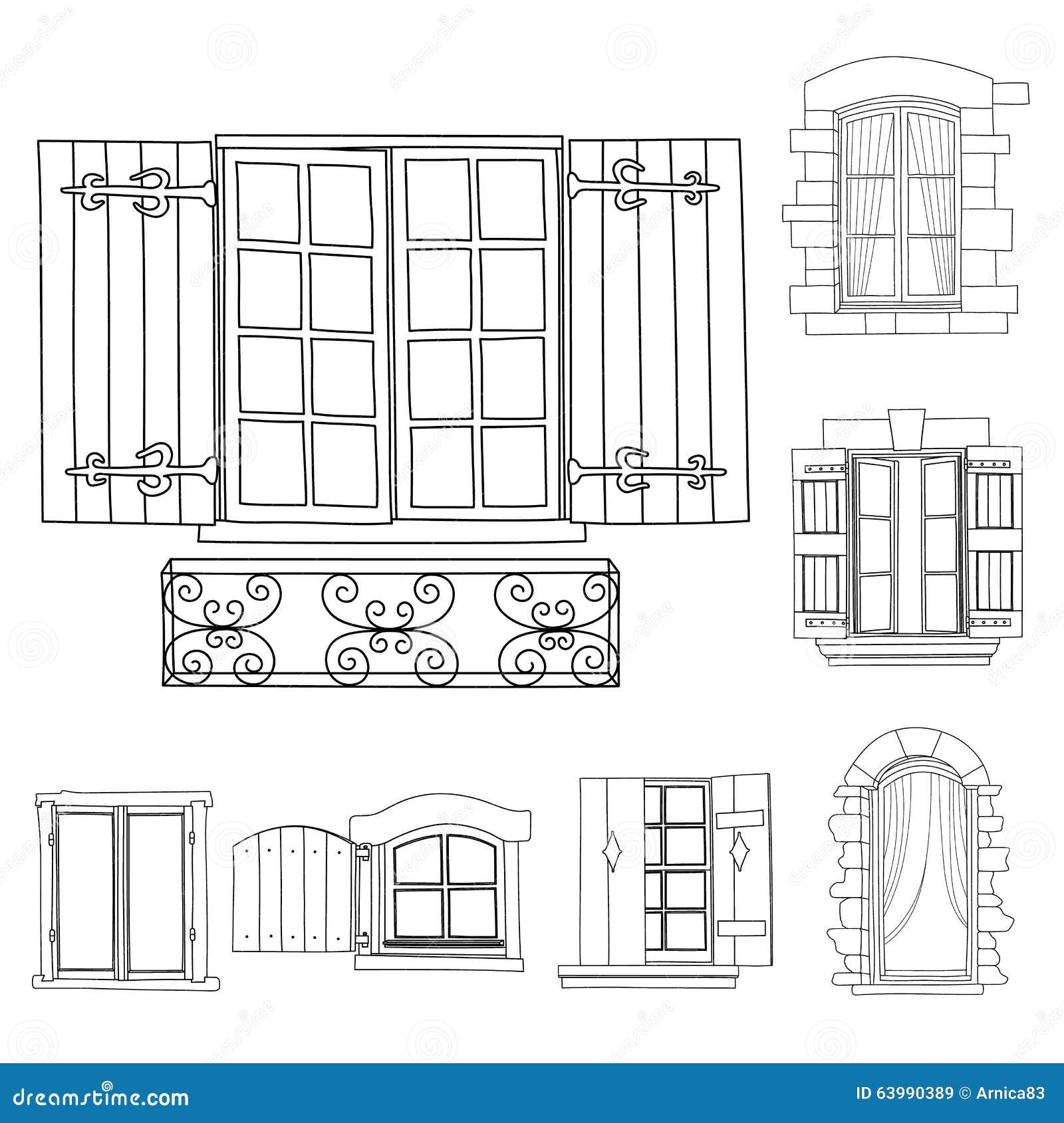Set Of Vintage Windows Cartoon Vector | CartoonDealer.com #42700399