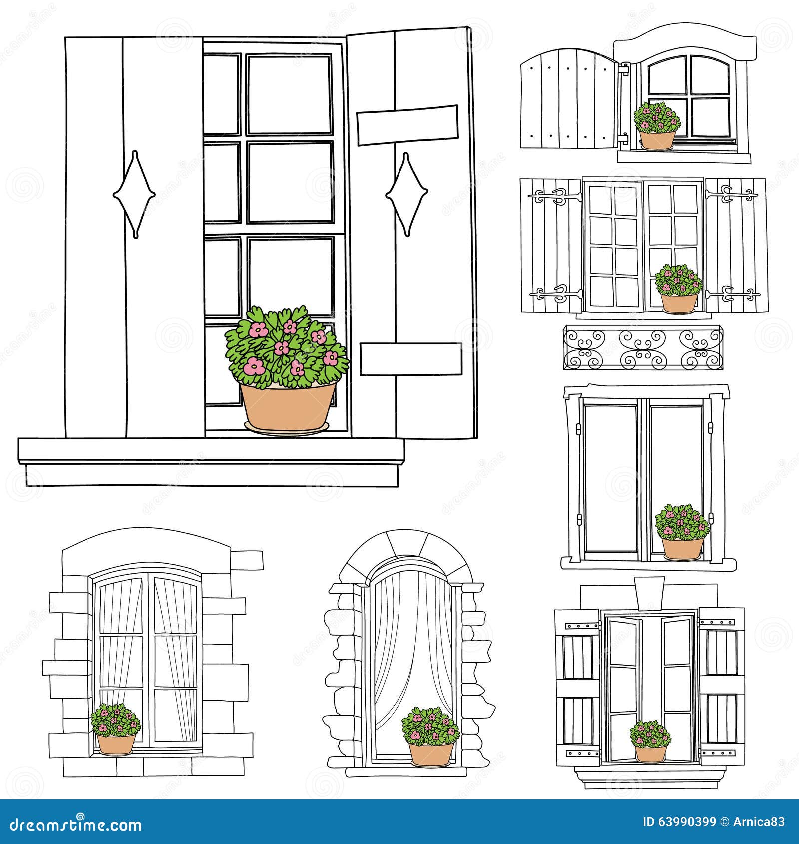 Set Of Vintage Windows Cartoon Vector | CartoonDealer.com #42700399