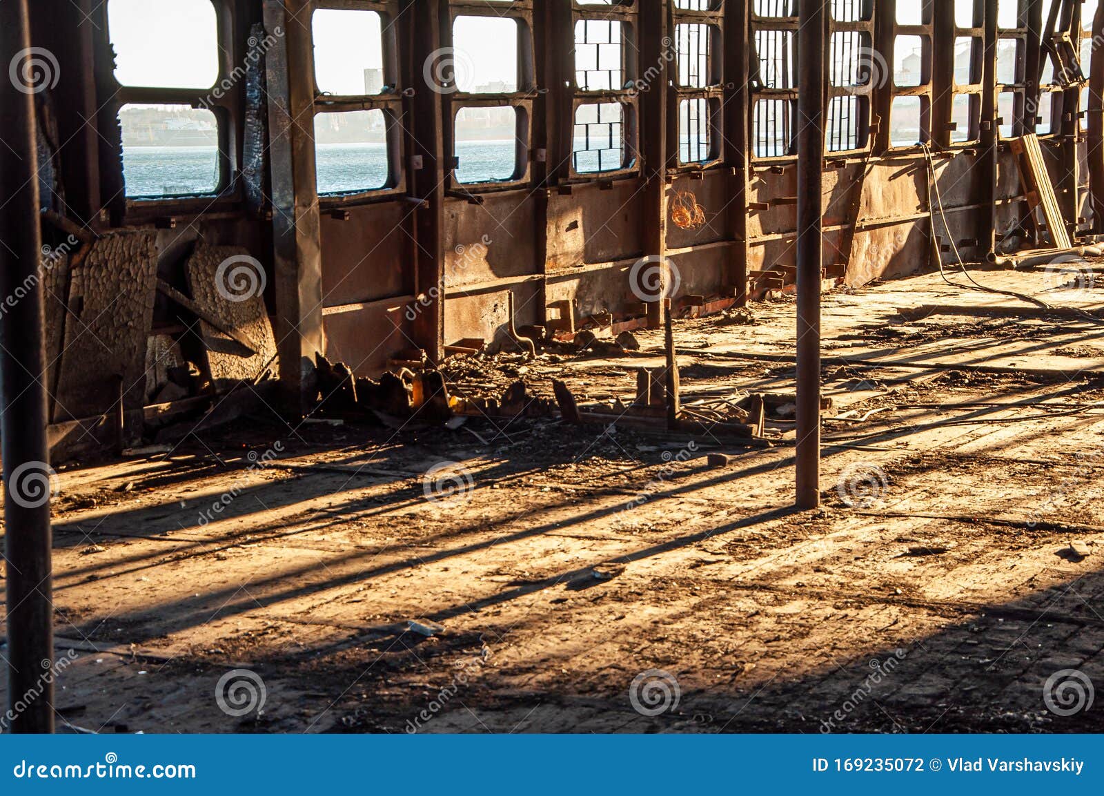 Vintage Windows without a Shipwreck with Sea View. Rusty Hull of a ...
