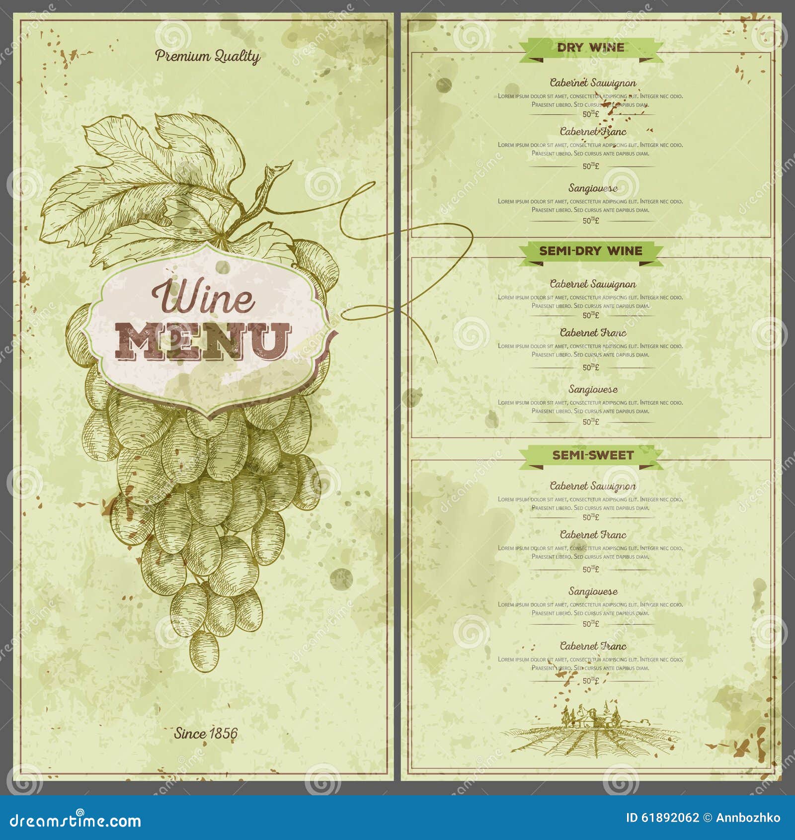 Vintage Wine Menu Design. Document Template Stock Vector - Illustration ...