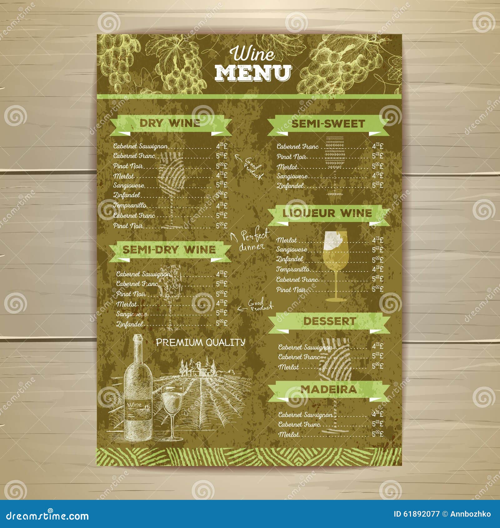 Vintage Wine Menu Design. Document Template Stock Vector - Illustration ...