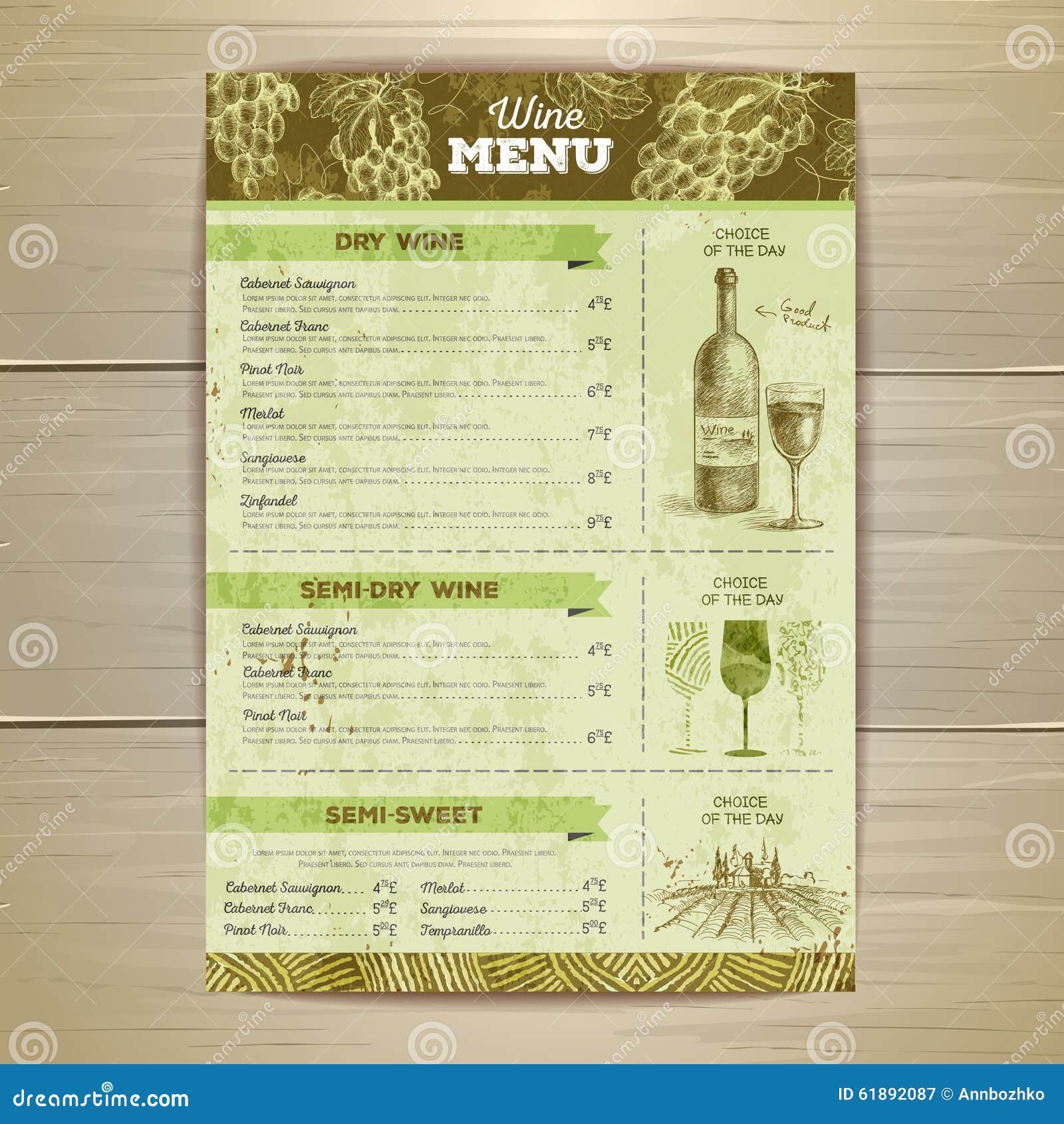 Vintage Wine Menu Design. Document Template Stock Vector - Illustration ...