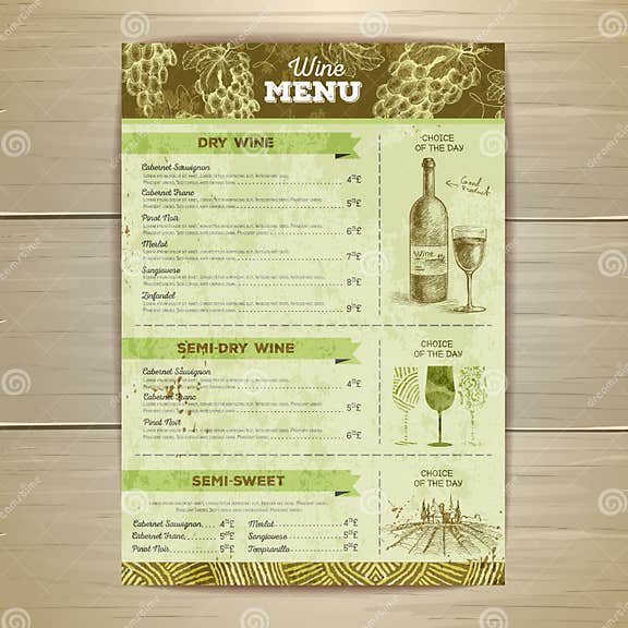 Vintage Wine Menu Design. Document Template Stock Vector - Illustration ...