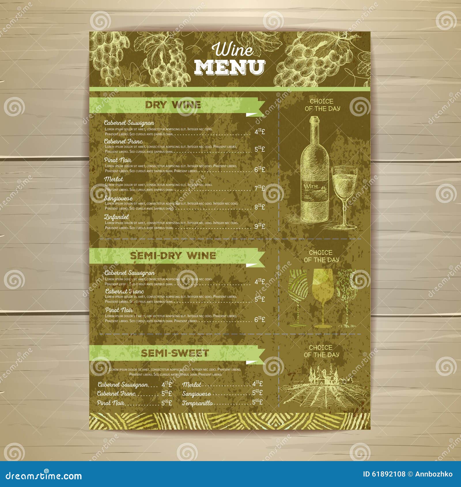 Vintage Wine Menu Design. Document Template Stock Vector - Illustration ...