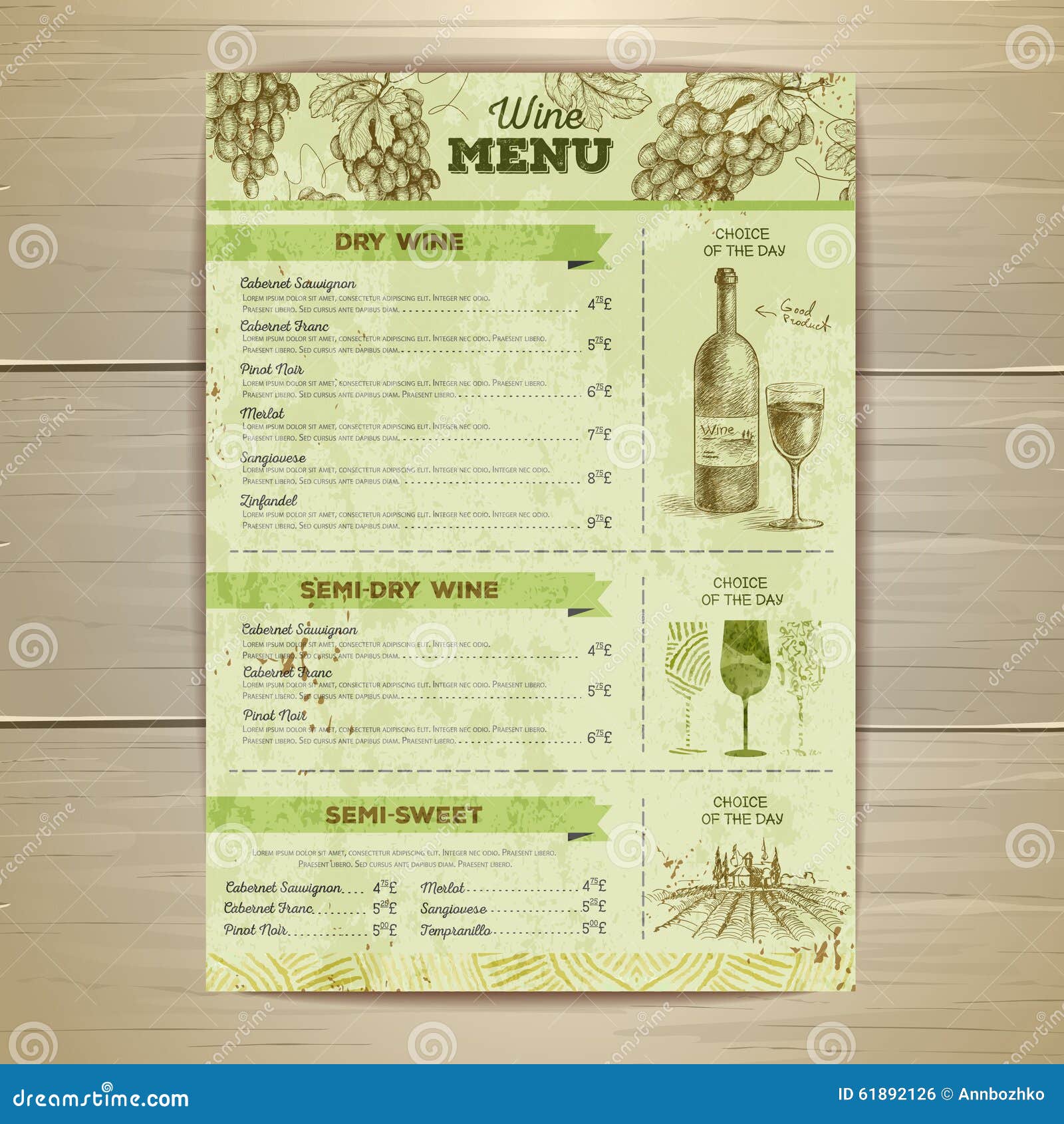 Vintage Wine Menu Design. Document Template Stock Vector - Illustration ...