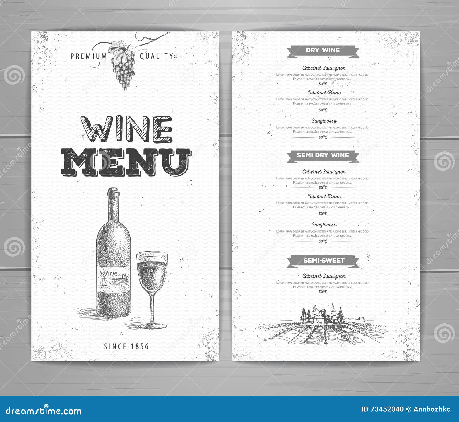Vintage wine menu design. stock vector. Illustration of document - 73452040