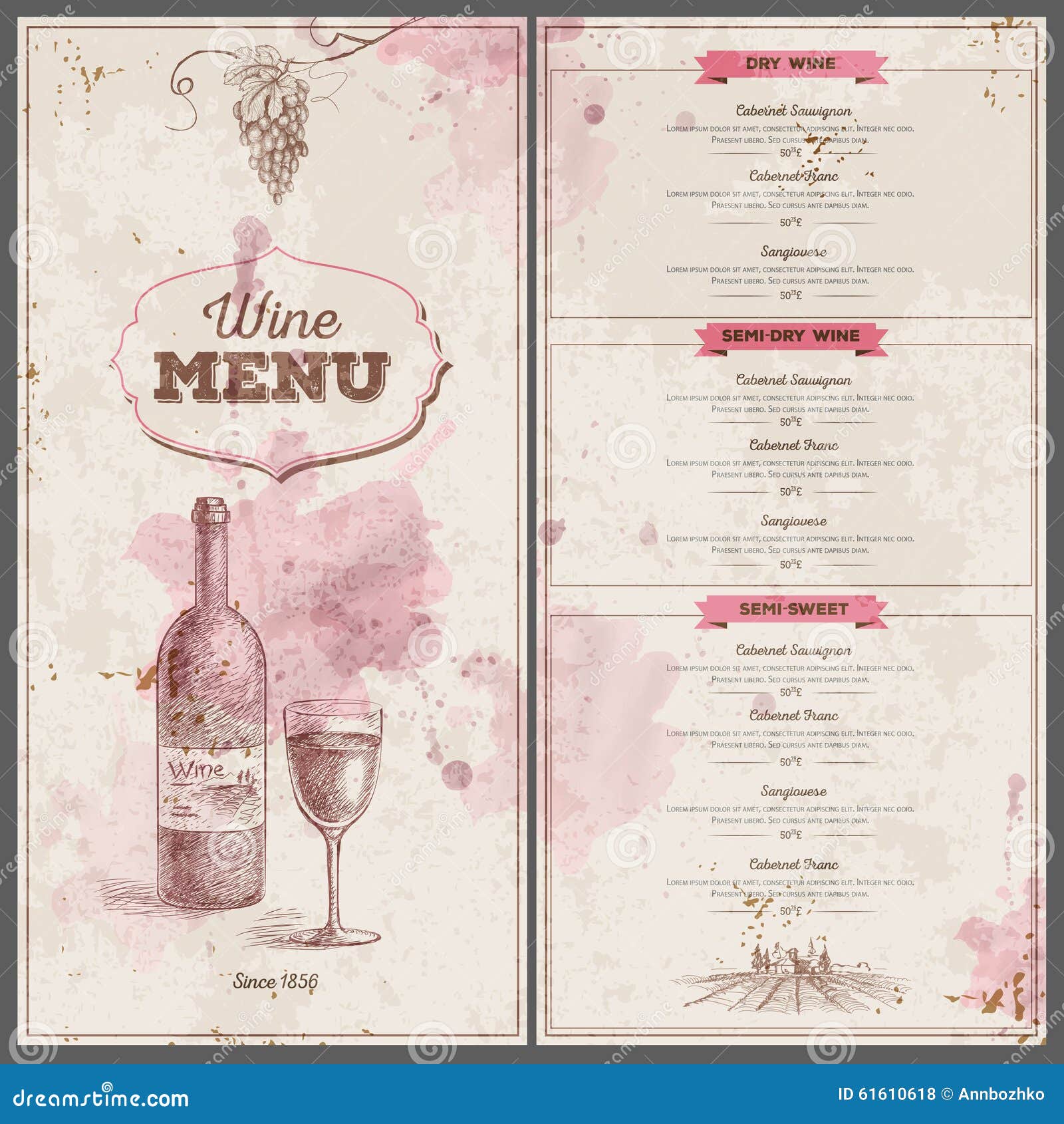 Vintage Wine Menu Design. Document Template Stock Vector - Illustration ...