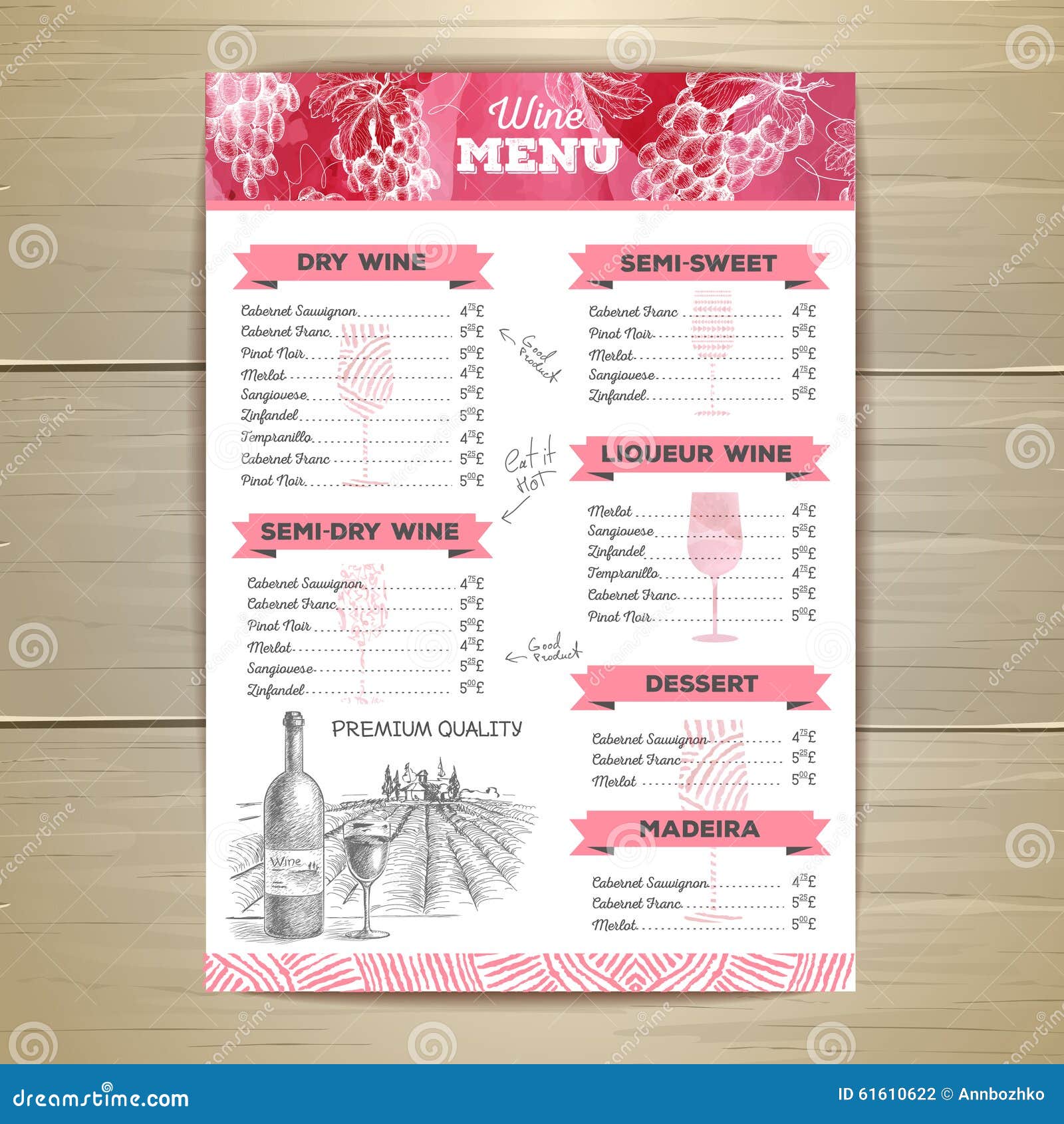 Vintage Wine Menu Design. Document Template Stock Vector - Illustration ...