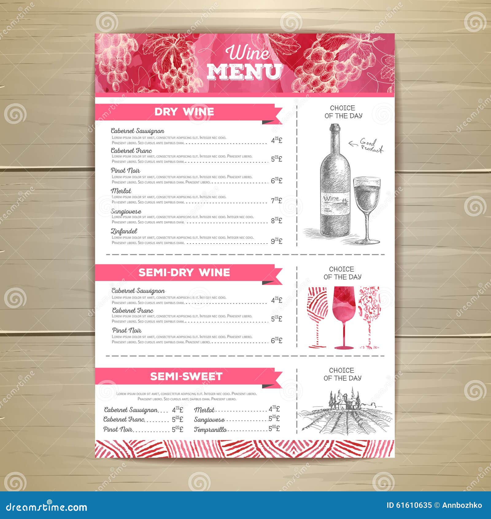 Vintage Wine Menu Design. Document Template Stock Vector - Illustration ...