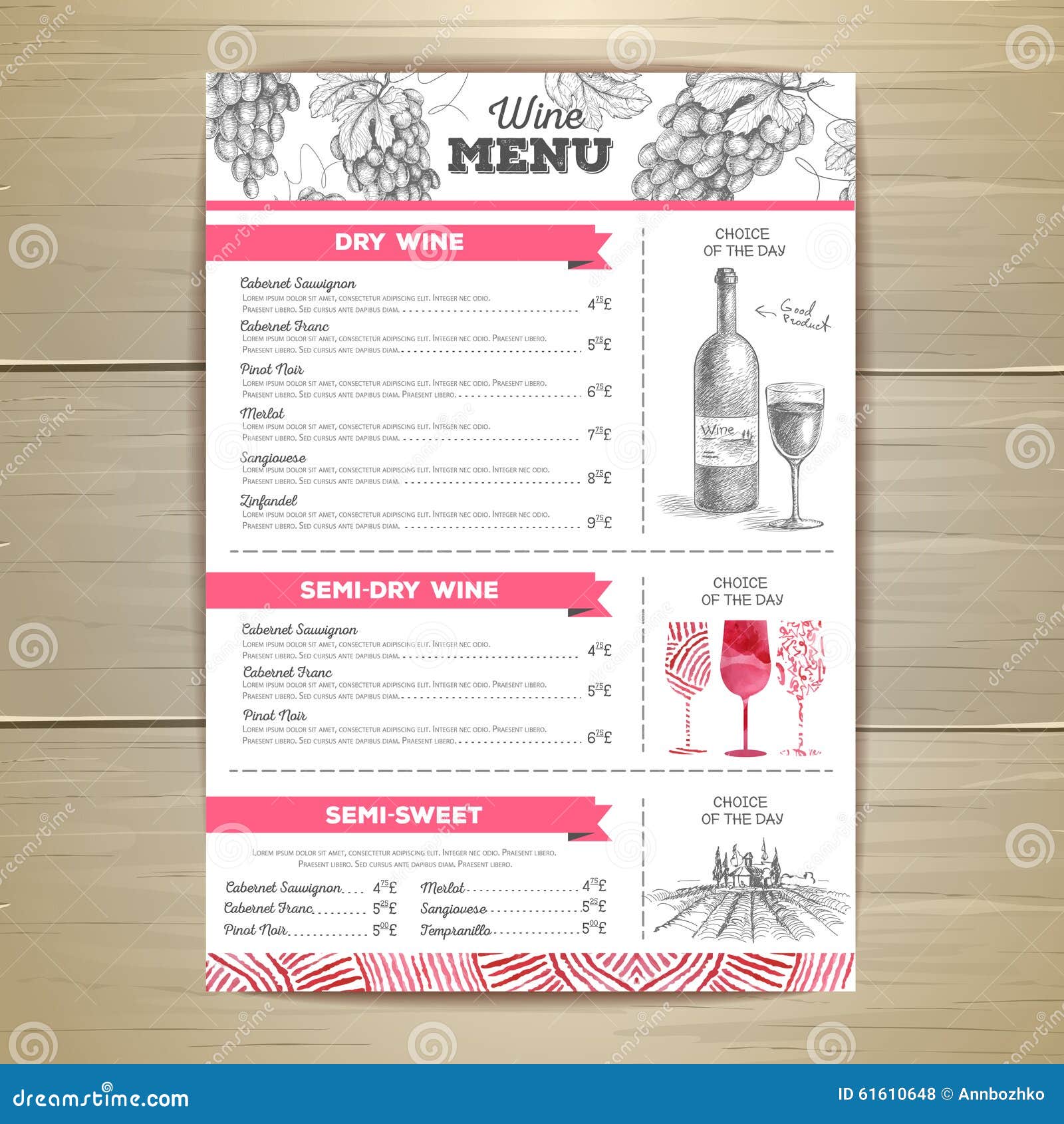 Vintage Wine Menu Design. Document Template Stock Vector - Illustration ...