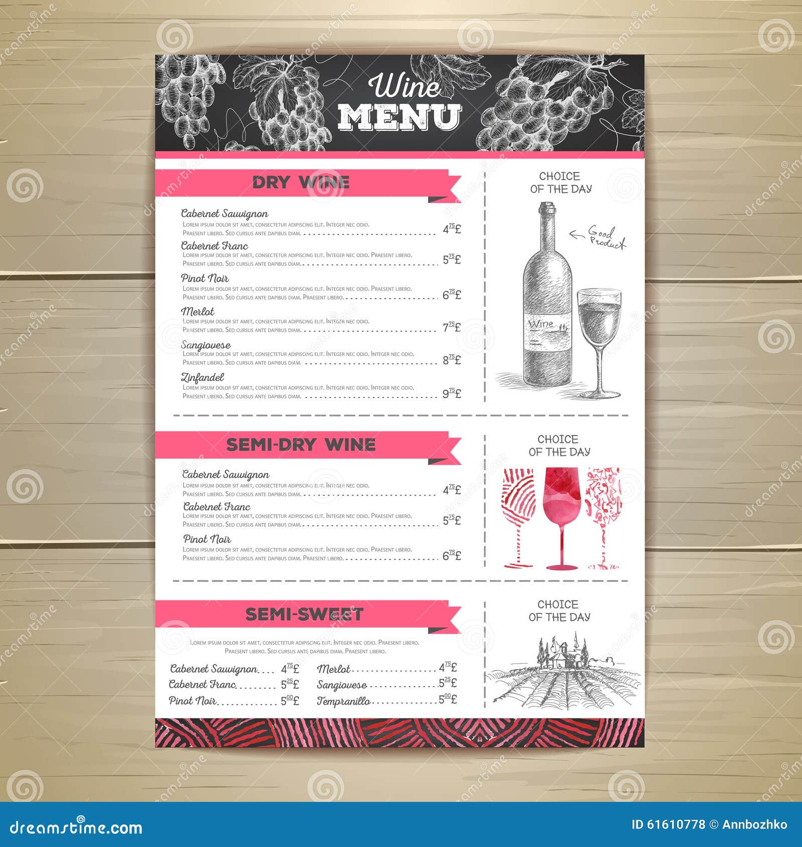 Vintage Wine Menu Design. Document Template Stock Vector - Illustration ...